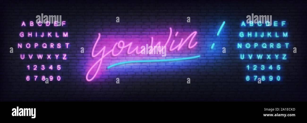 You win neon template. Lettering neon design you win for celebration ...