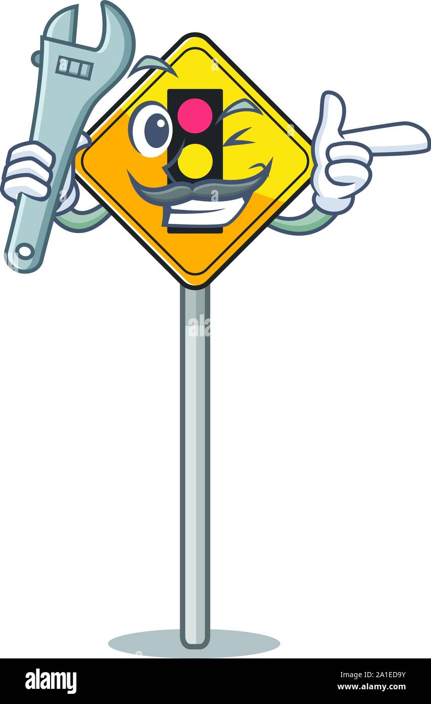 Mechanic traffic light ahead on roadside characters Stock Vector Image ...