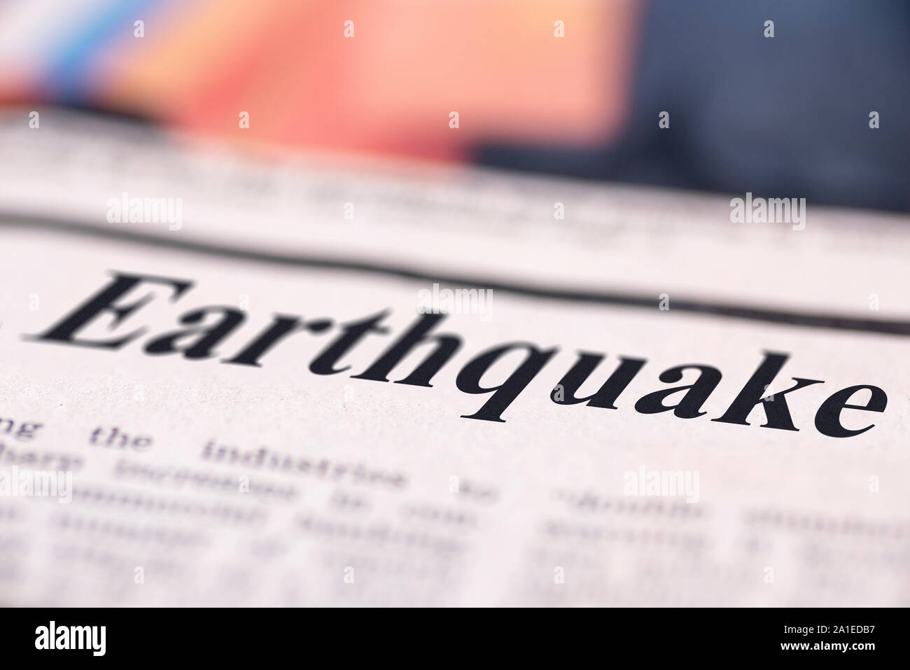 Earthquake written in newspaper close up shot to the text Stock Photo ...