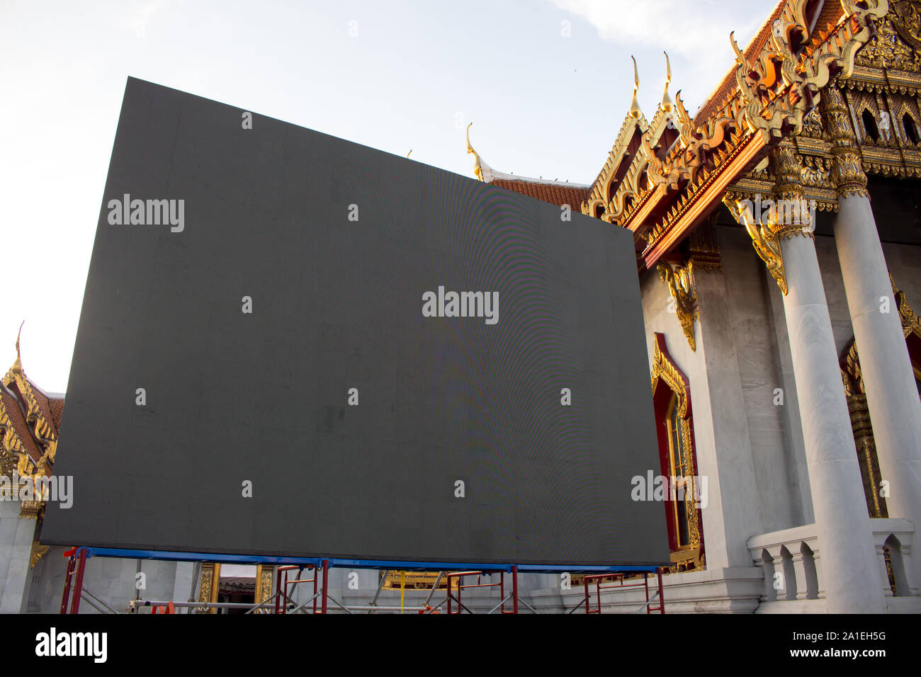 LED screen located at the temple in Thailand. LED monitor with the ...
