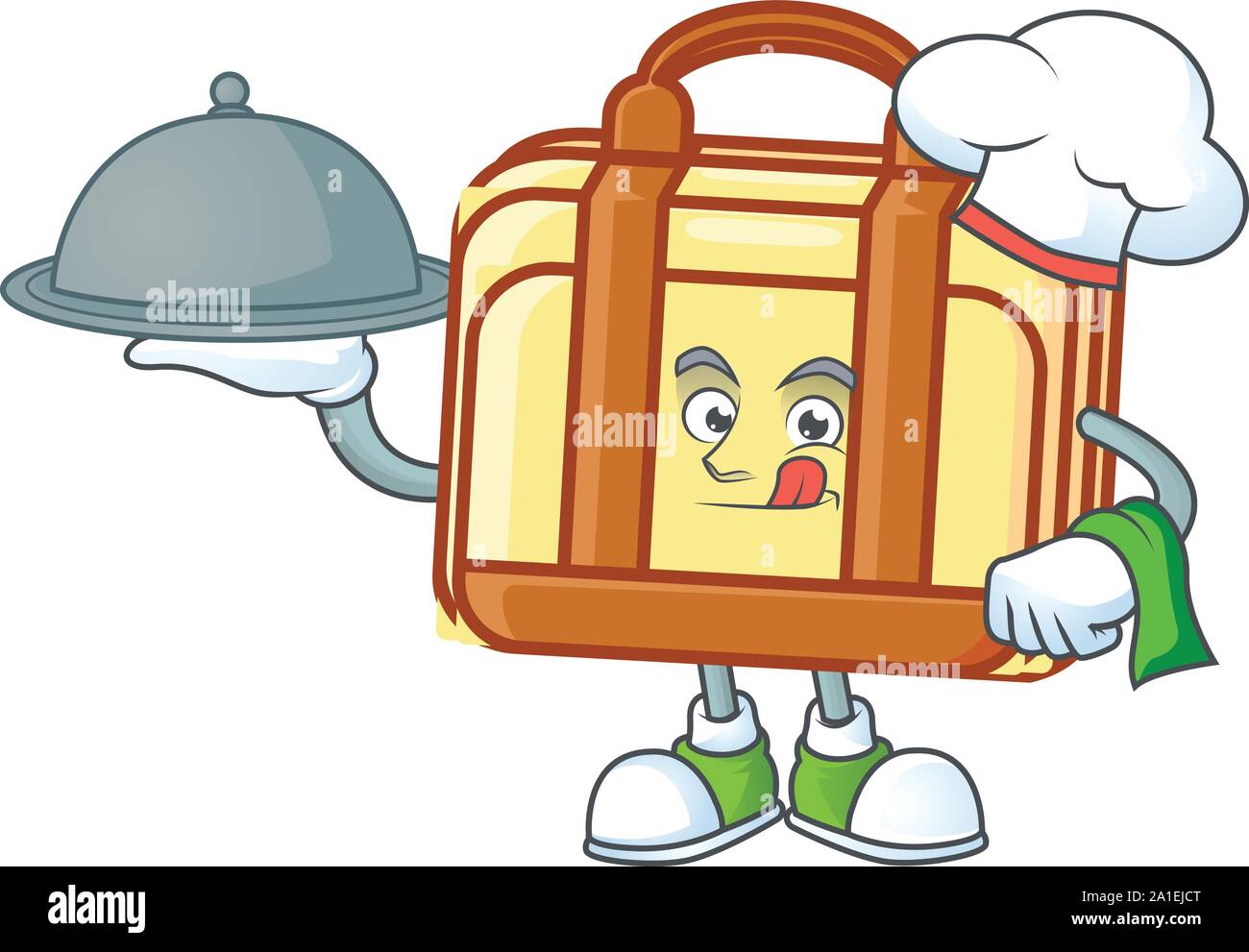 Chef with food work suitcase cartoon character with mascot Stock Vector ...