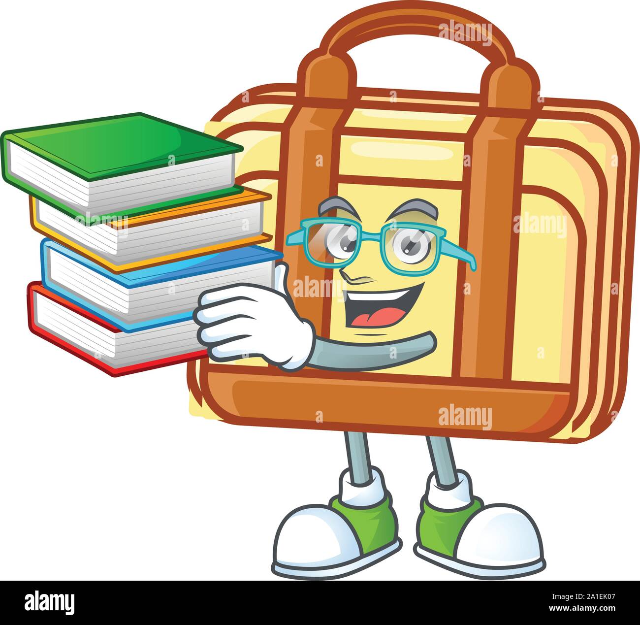 Student with book work suitcase character on white background Stock ...