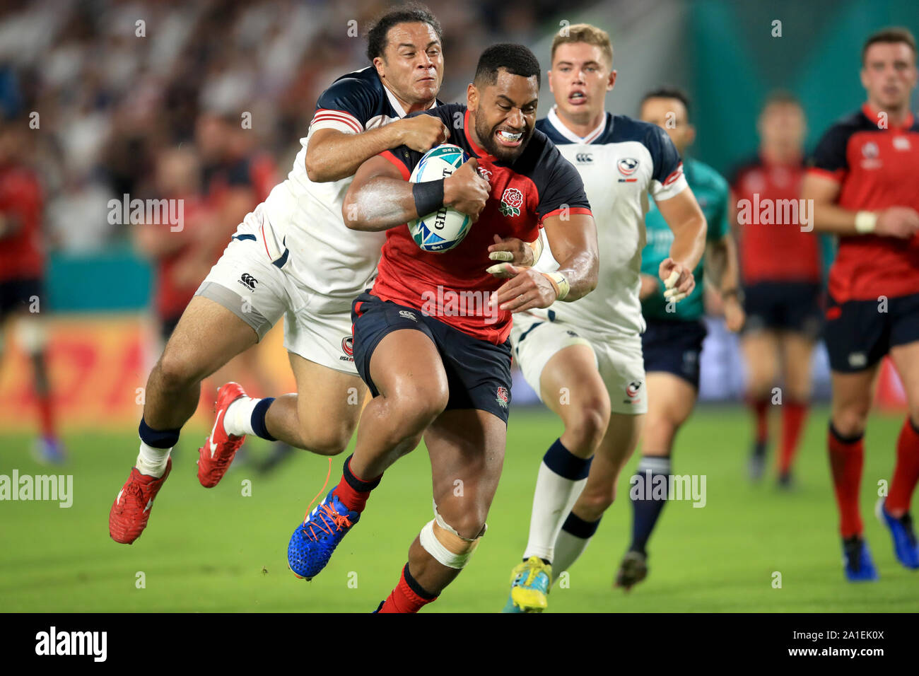 England's Joe Cokanasiga on his way to scoring his sides eighth try ...