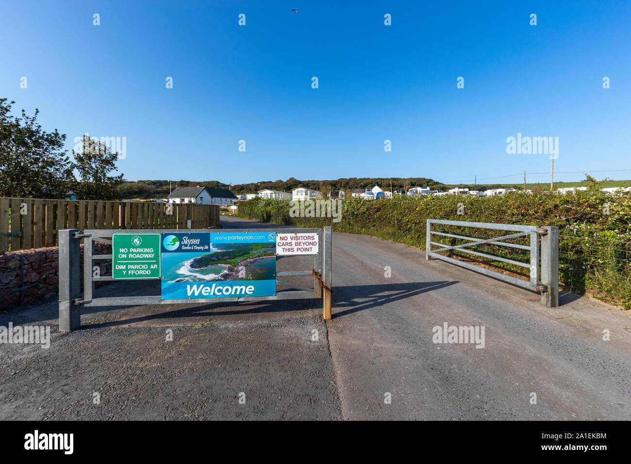 SkySea campsite entrance. Port Eynon, Gower, AONB, Swansea, Wales ...