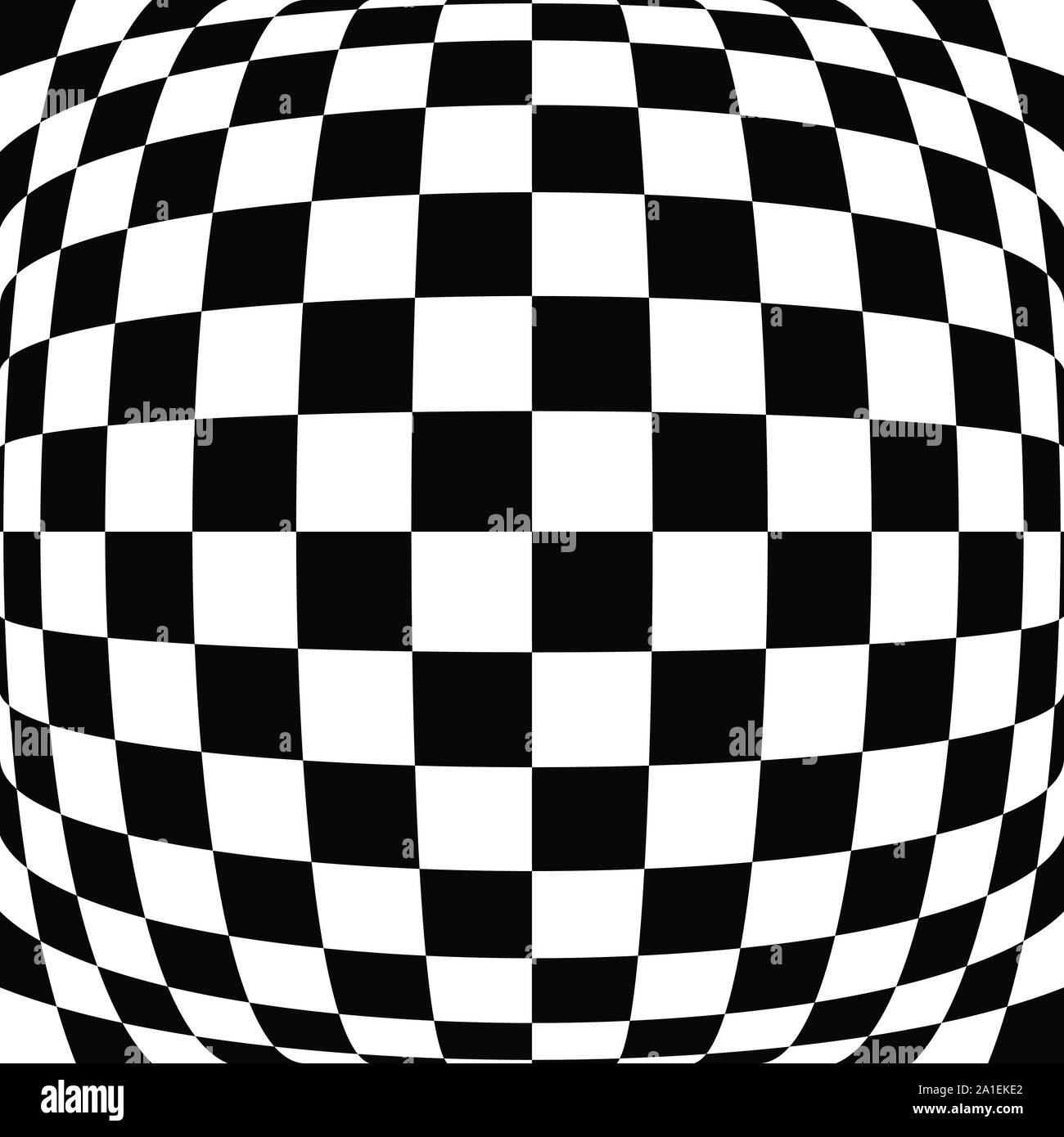 3d bulging, convex, globular, protuberant distortion, deformation on checkered, black and white ...