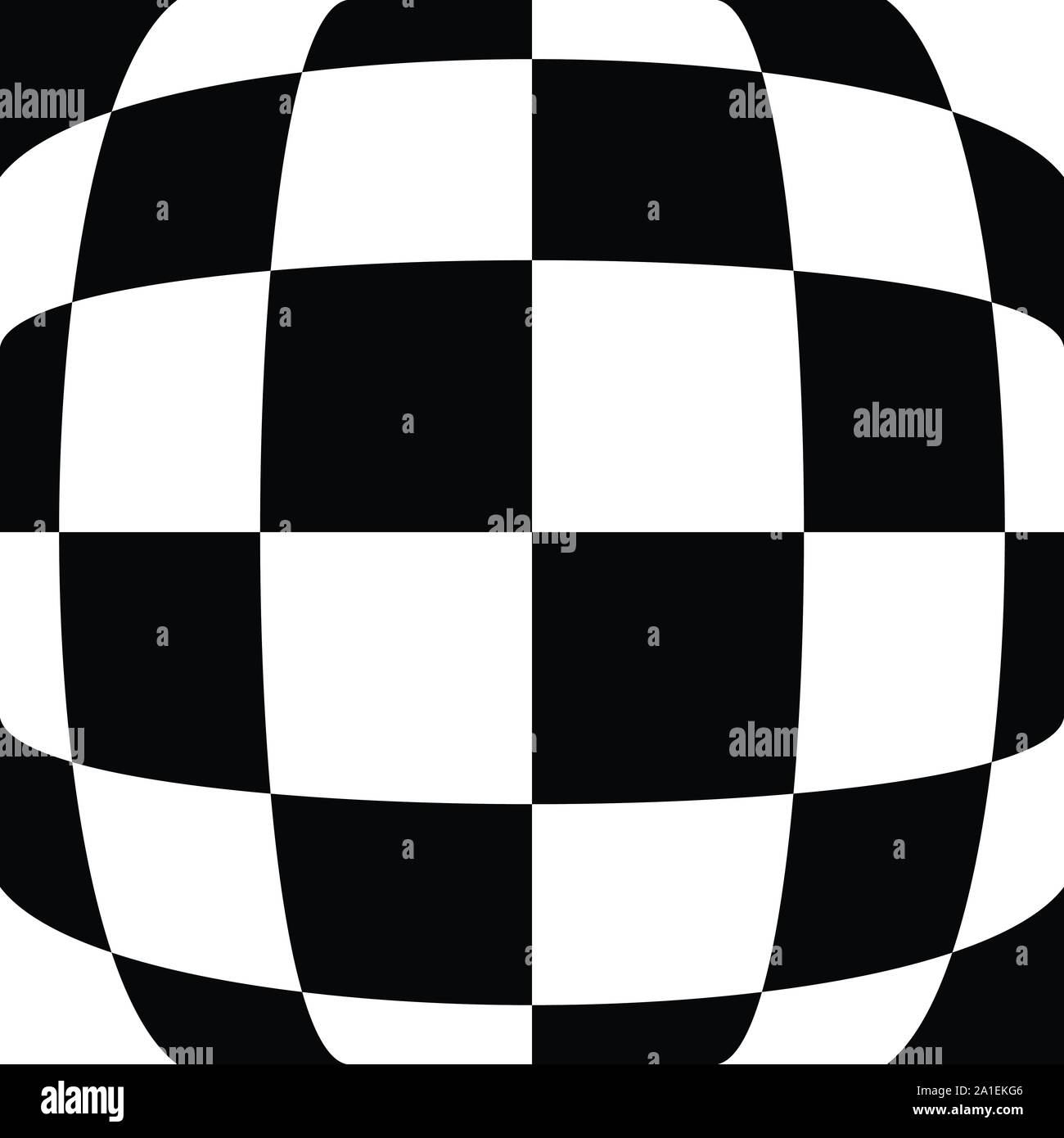 3d bulging, convex, globular, protuberant distortion, deformation on checkered, black and white ...