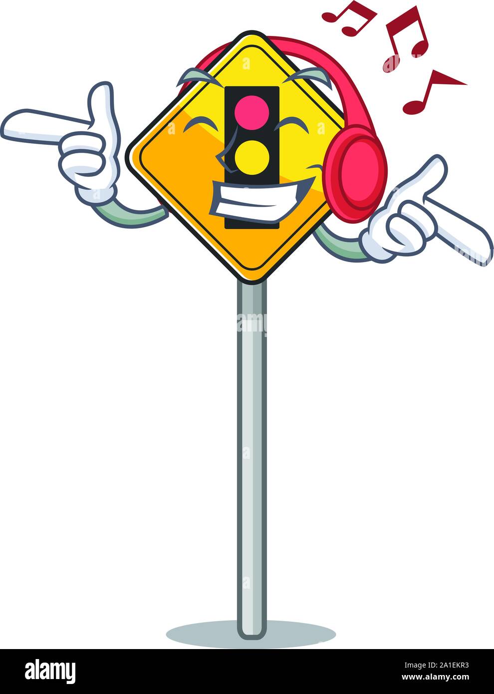 Listening music traffic light ahead in shape mascot Stock Vector Image ...