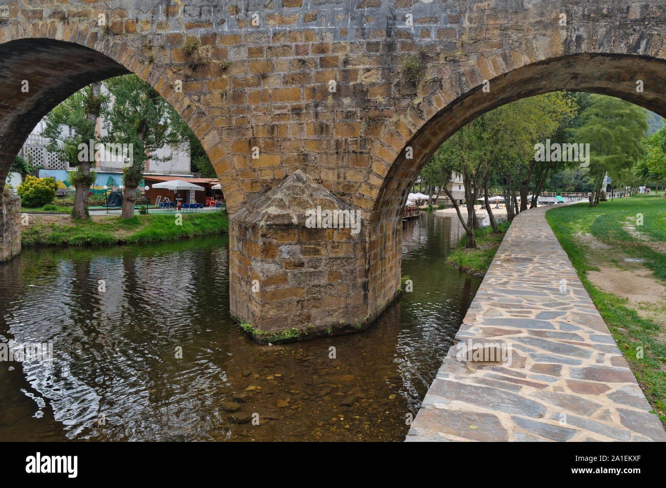 Antique bridge in the village of Gois. Coimbra, Portugal Stock Photo ...