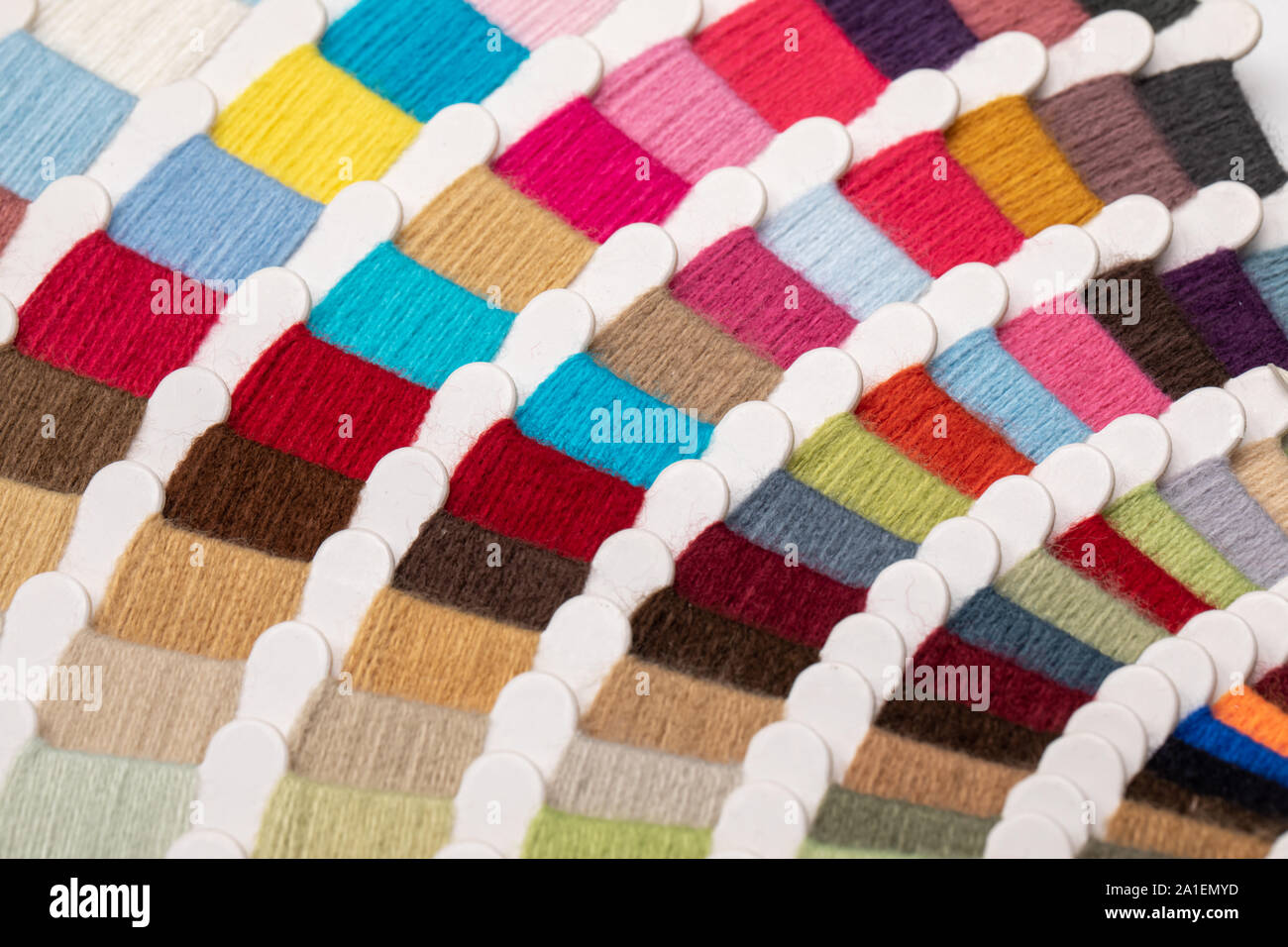 Color yarn thread sample swatches close-up Stock Photo - Alamy