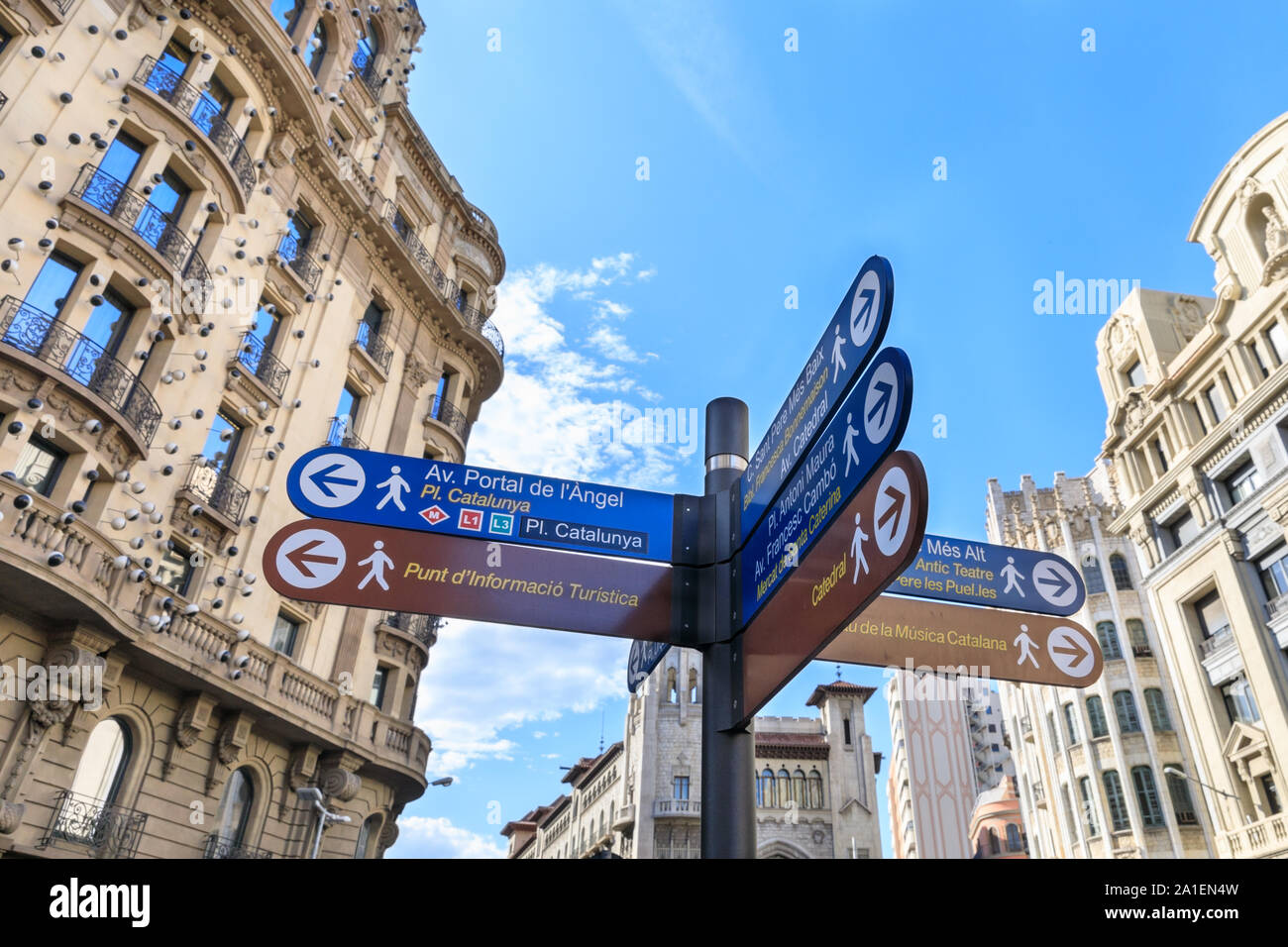 Tourist information, street sign with directions to sightseeing places ...
