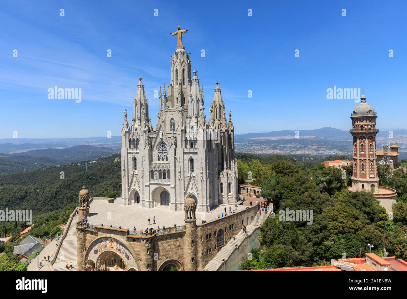 Cathedral del Sagrat Cor church on Tibidao mountain, high panoramic ...