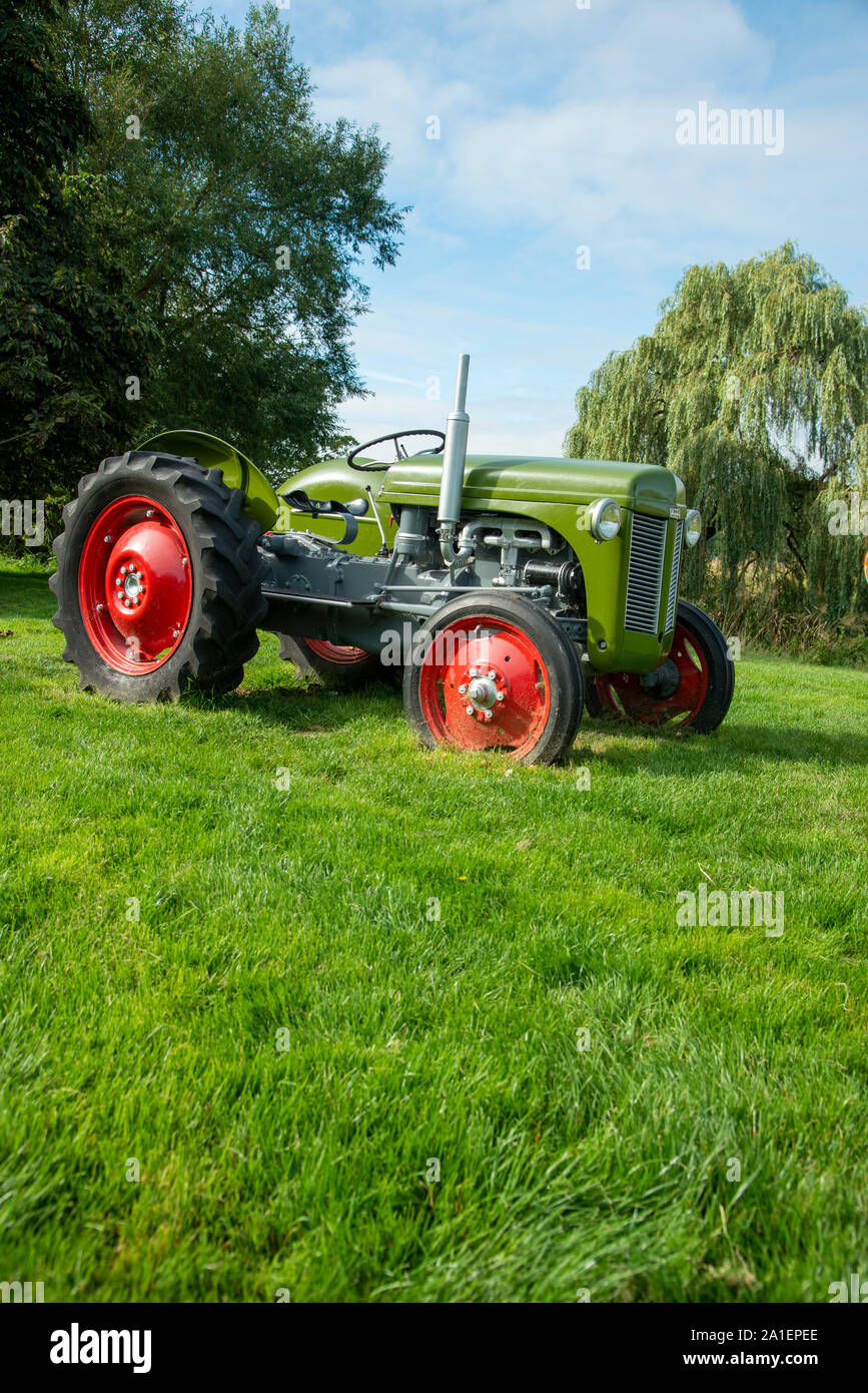 Vintage Tractor in Autumnal English Countryside Stock Photo - Alamy