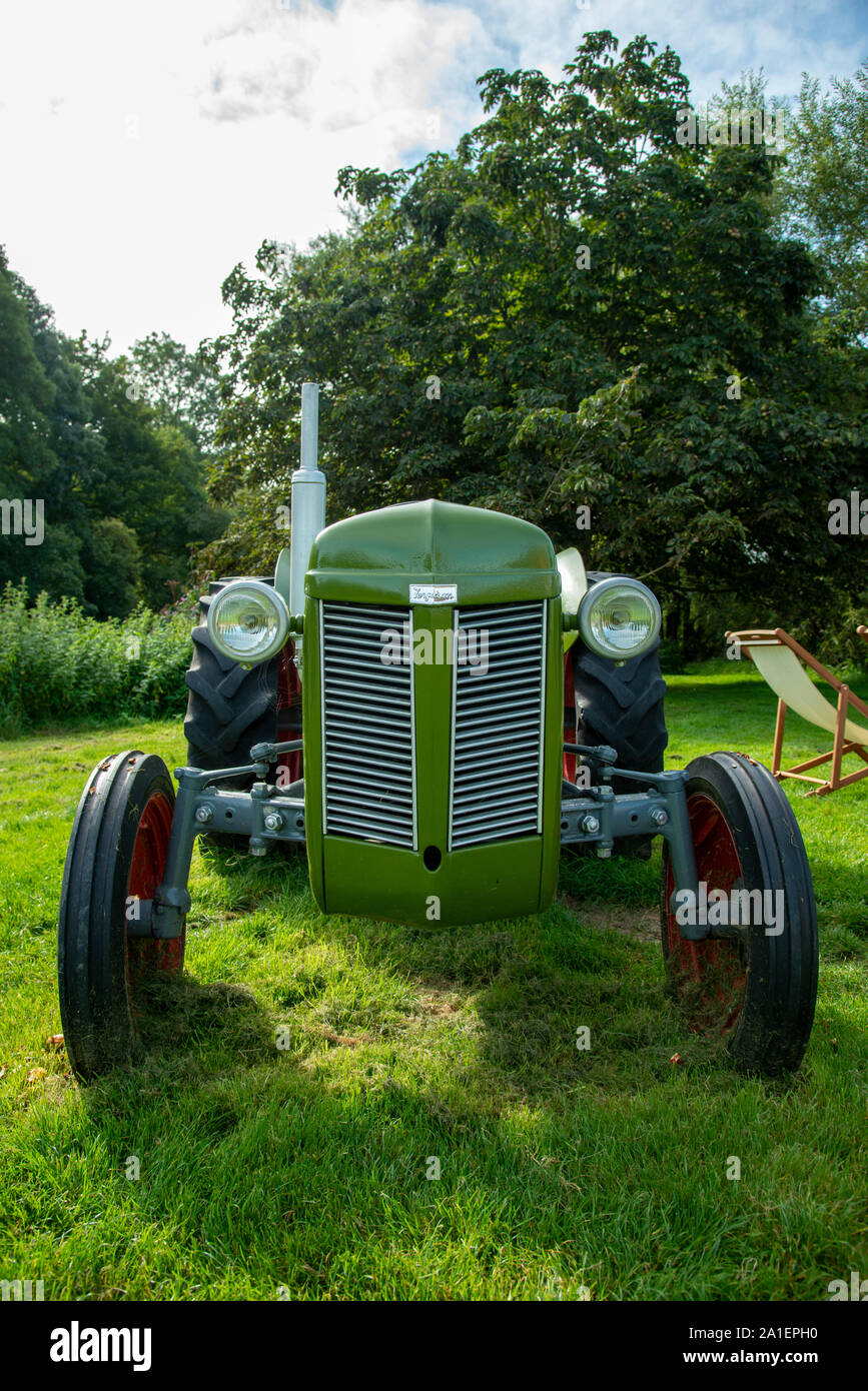 Vintage Tractor in Autumnal English Countryside Stock Photo - Alamy