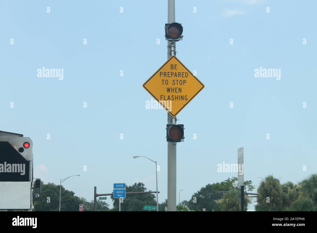 Road sign saying "BE PREPARED TO STOP WHEN FLASHING Stock Photo - Alamy