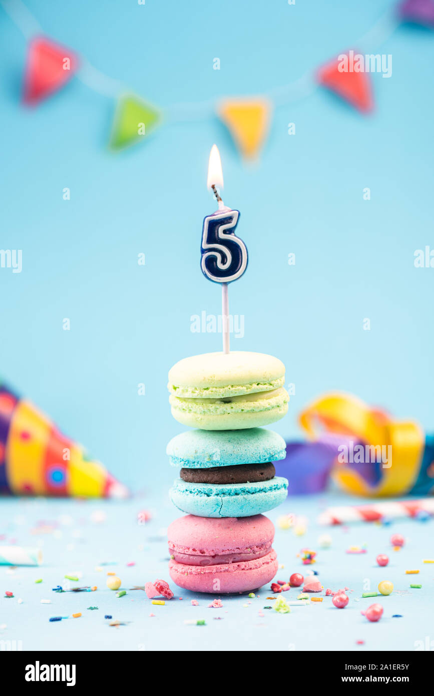 Fifth 5th Birthday Card with Candle in Colorful Macaroons and Sprinkles ...