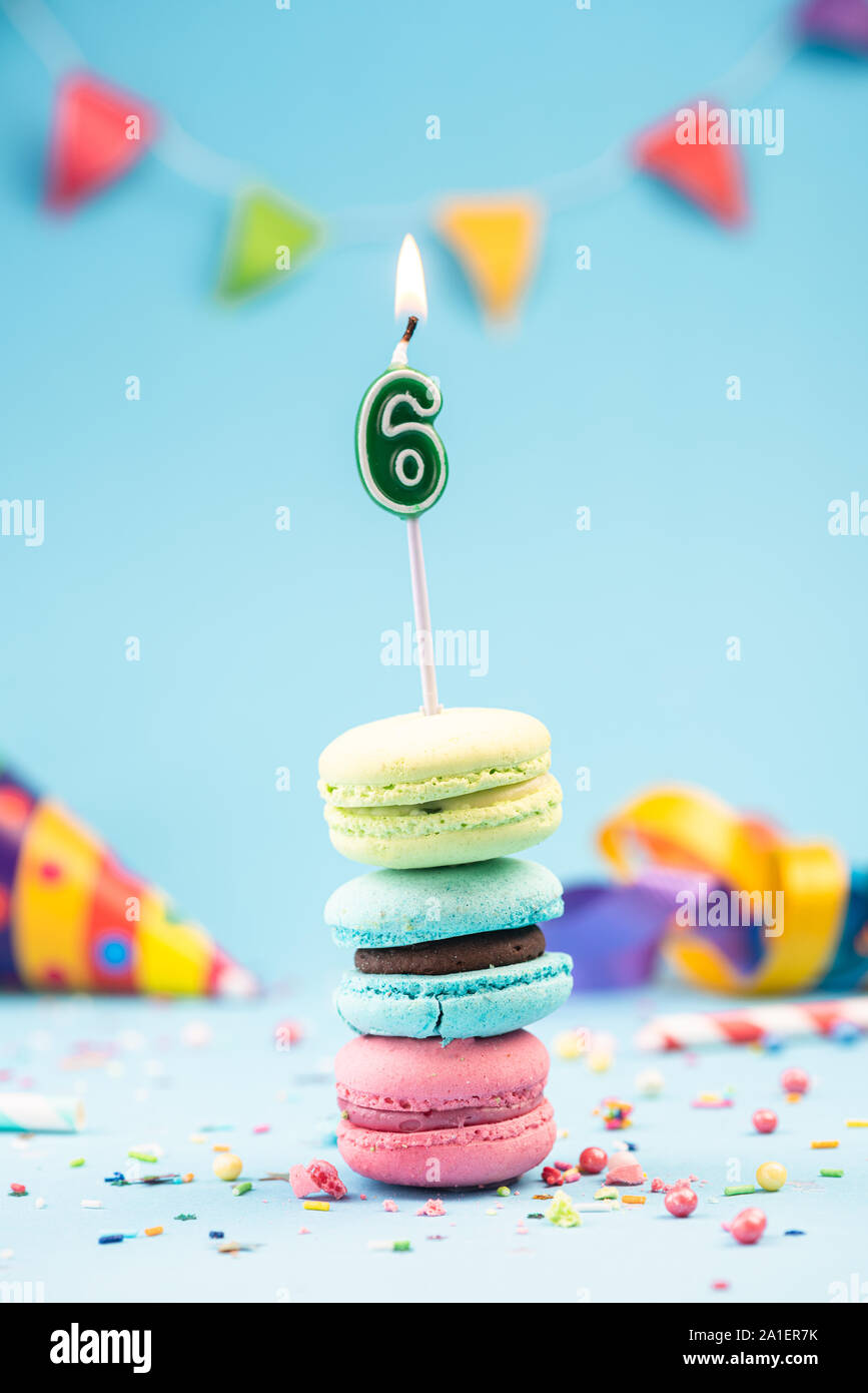 Sixth 6th Birthday Card with Candle in Colorful Macaroons and Sprinkles ...