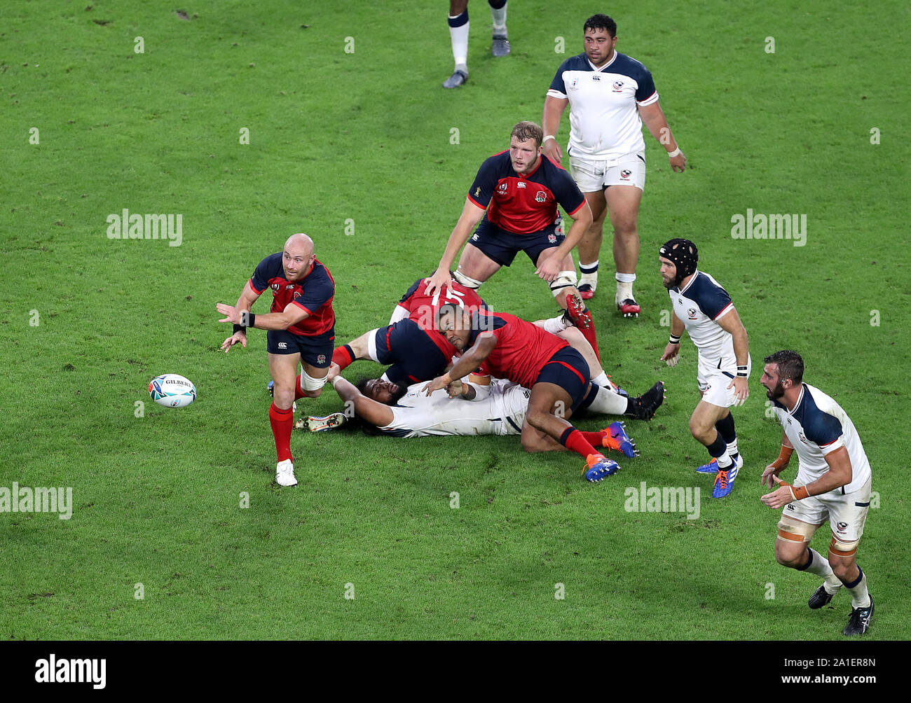 England's Willi Heinz (left) in action during the 2019 Rugby World Cup ...