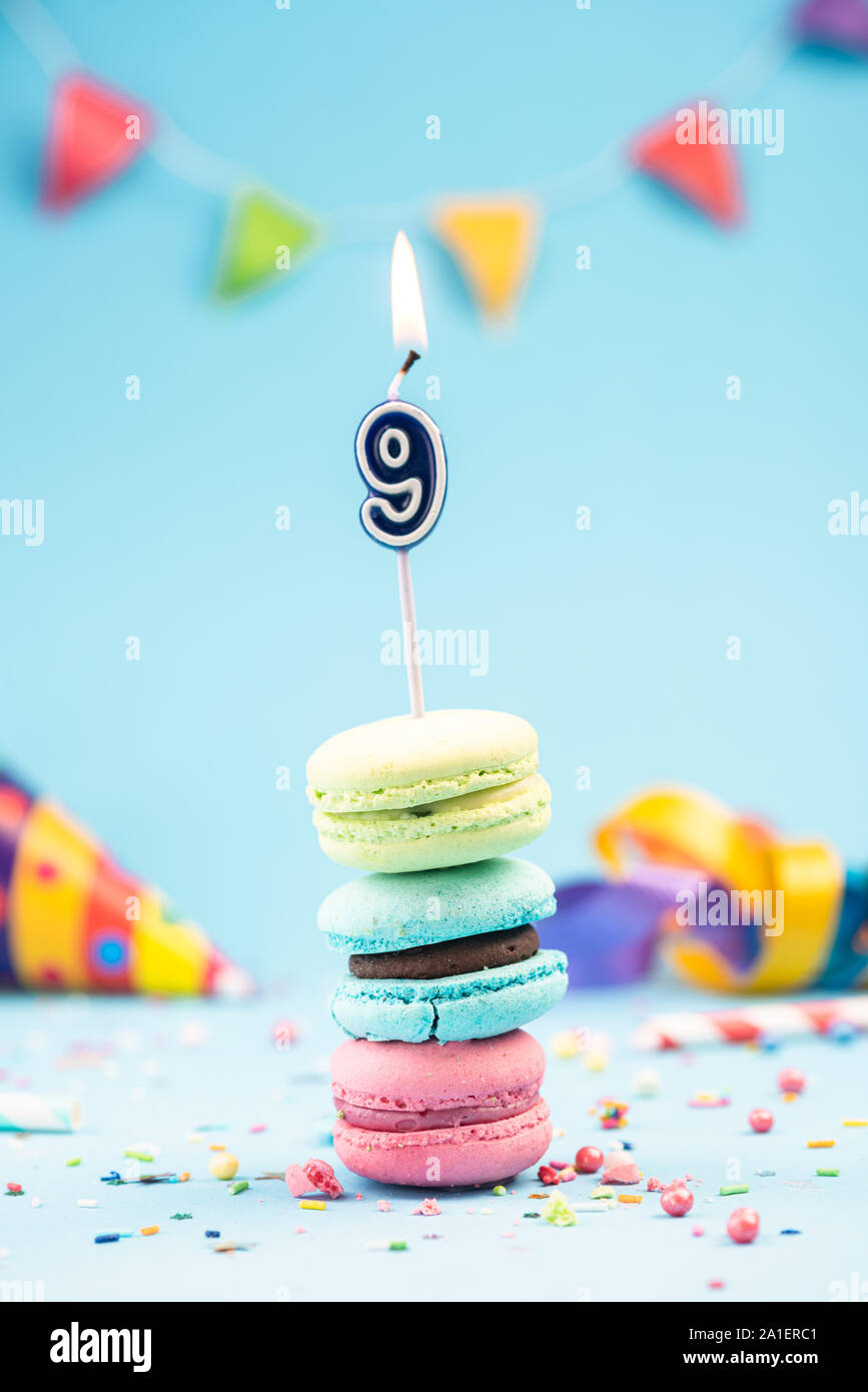 Nineth 9th Birthday Card with Candle in Colorful Macaroons and ...