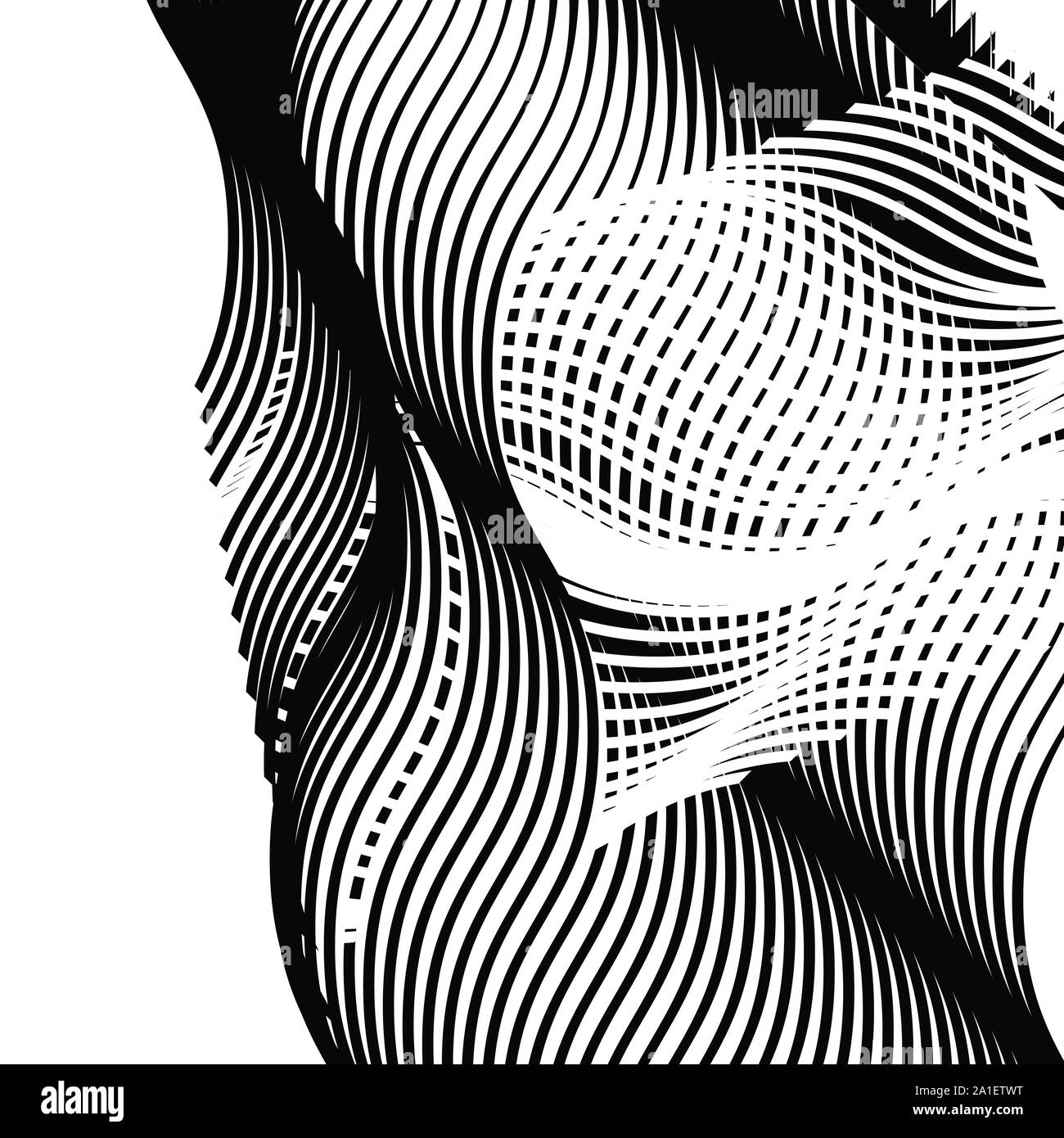 Glitch, noise abstract art. Overlapping random billowy, zig-zag lines ...