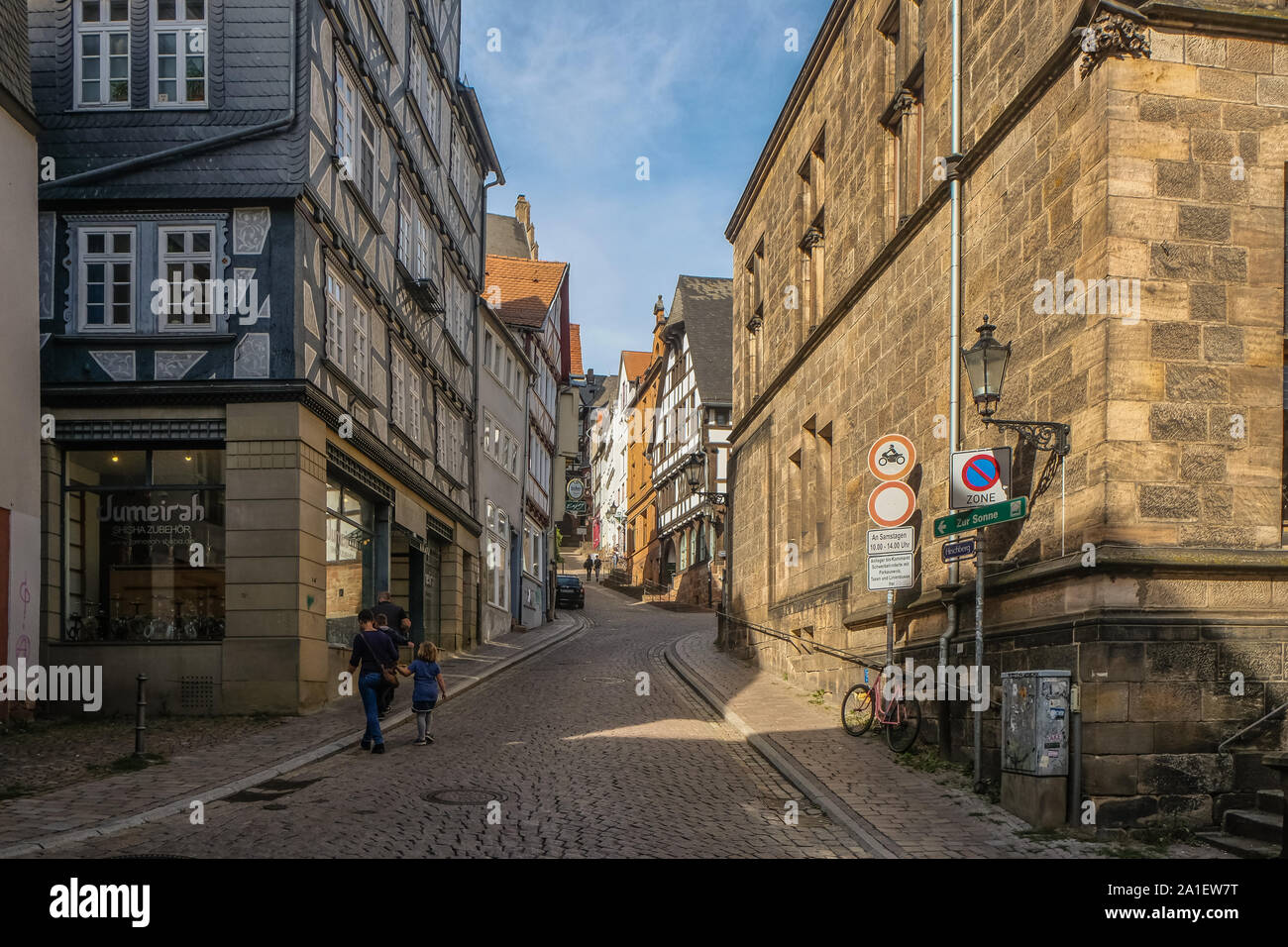 Historic City Center of Marburg at the river Lahn, Hesse, Germany with ...