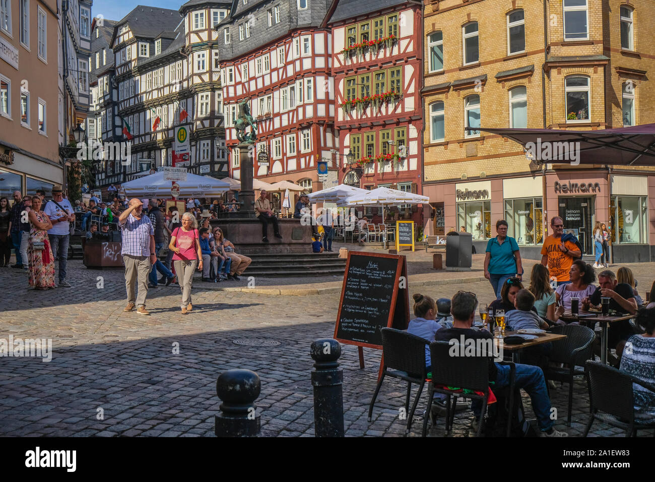 Historic City Center of Marburg at the river Lahn, Hesse, Germany with ...