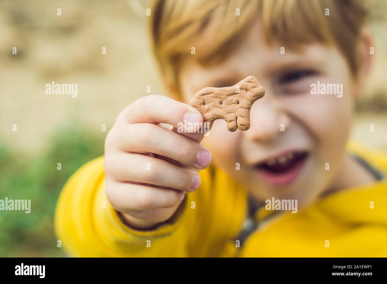 Child Eating Cookie On The Nature Background Stock Photo - Alamy