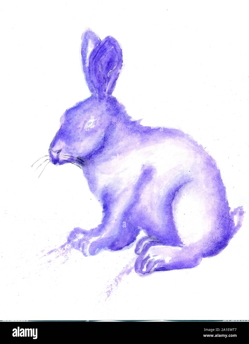 Colorful soft painted bunny hand drawn watercolor illustration Stock ...