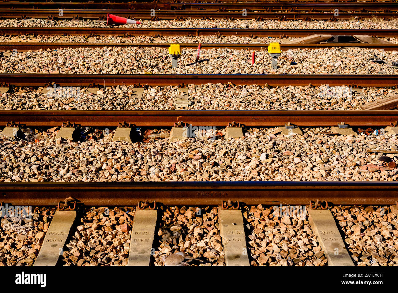 Tracks of a train near a station Stock Photo - Alamy