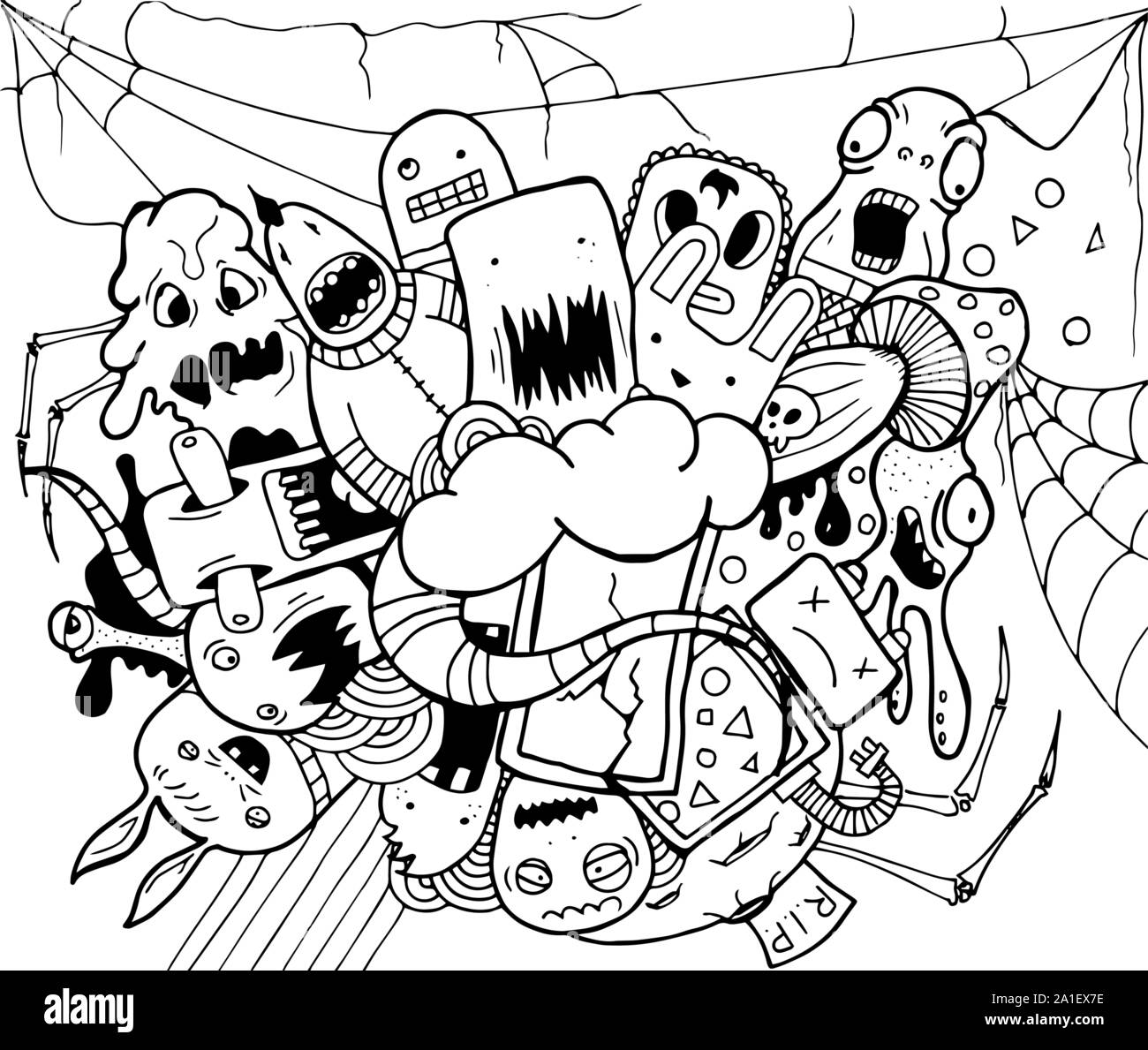 vector funny doodle monsters hand drawn Stock Photo - Alamy