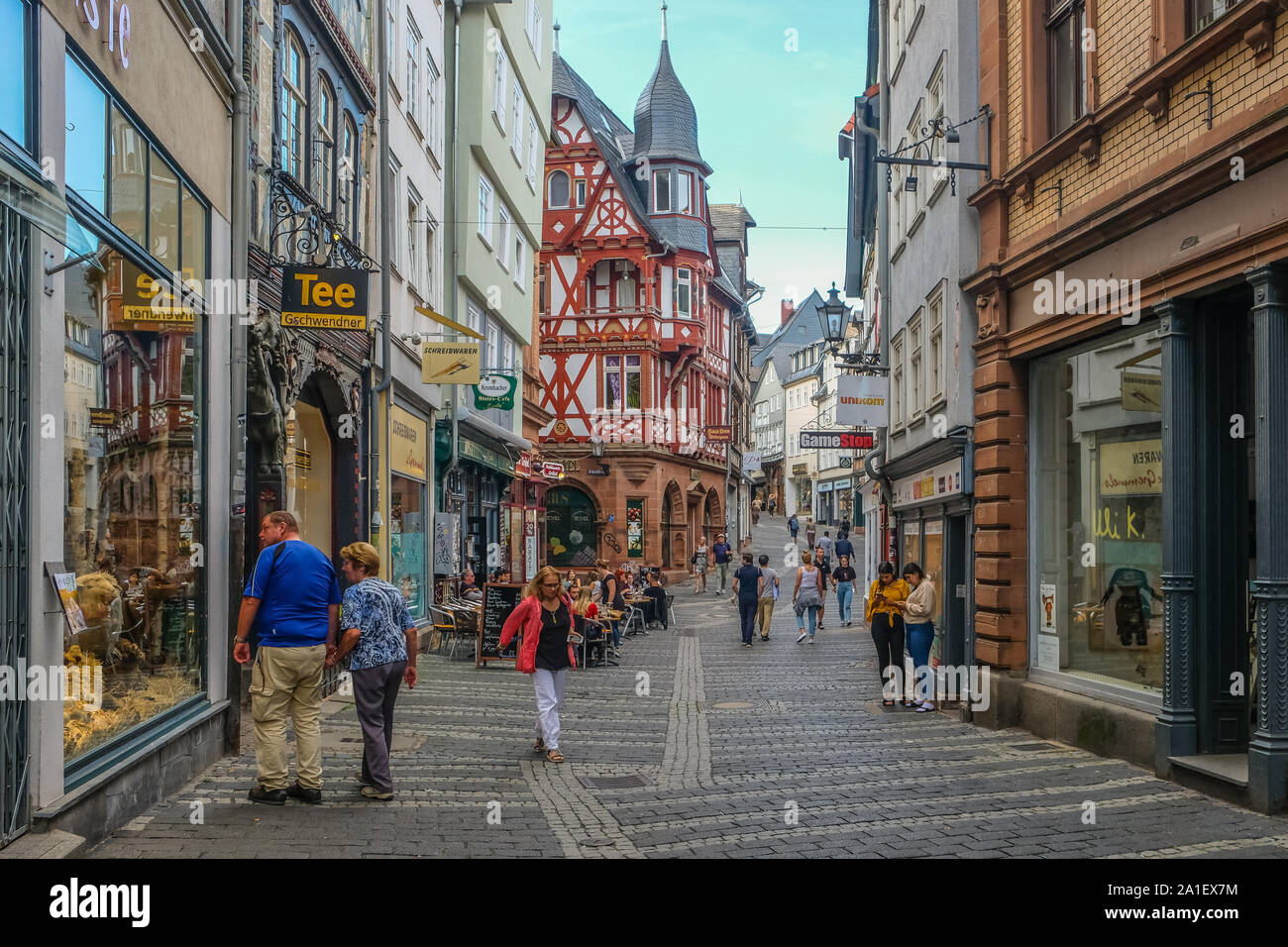 Historic City Center of Marburg at the river Lahn, Hesse, Germany with ...