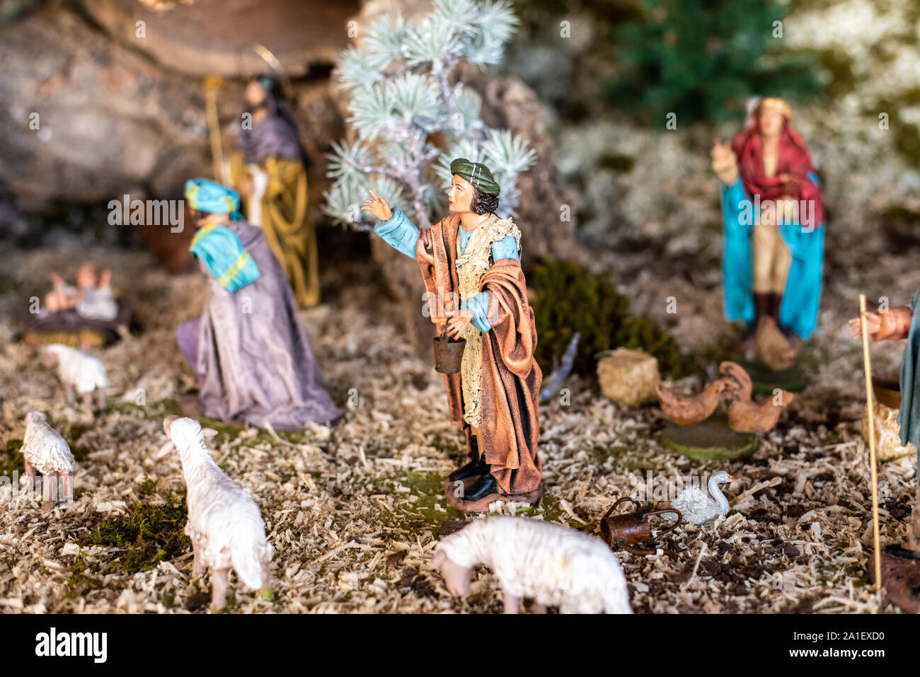 Religious figures of nativity scene at Christmas Stock Photo - Alamy