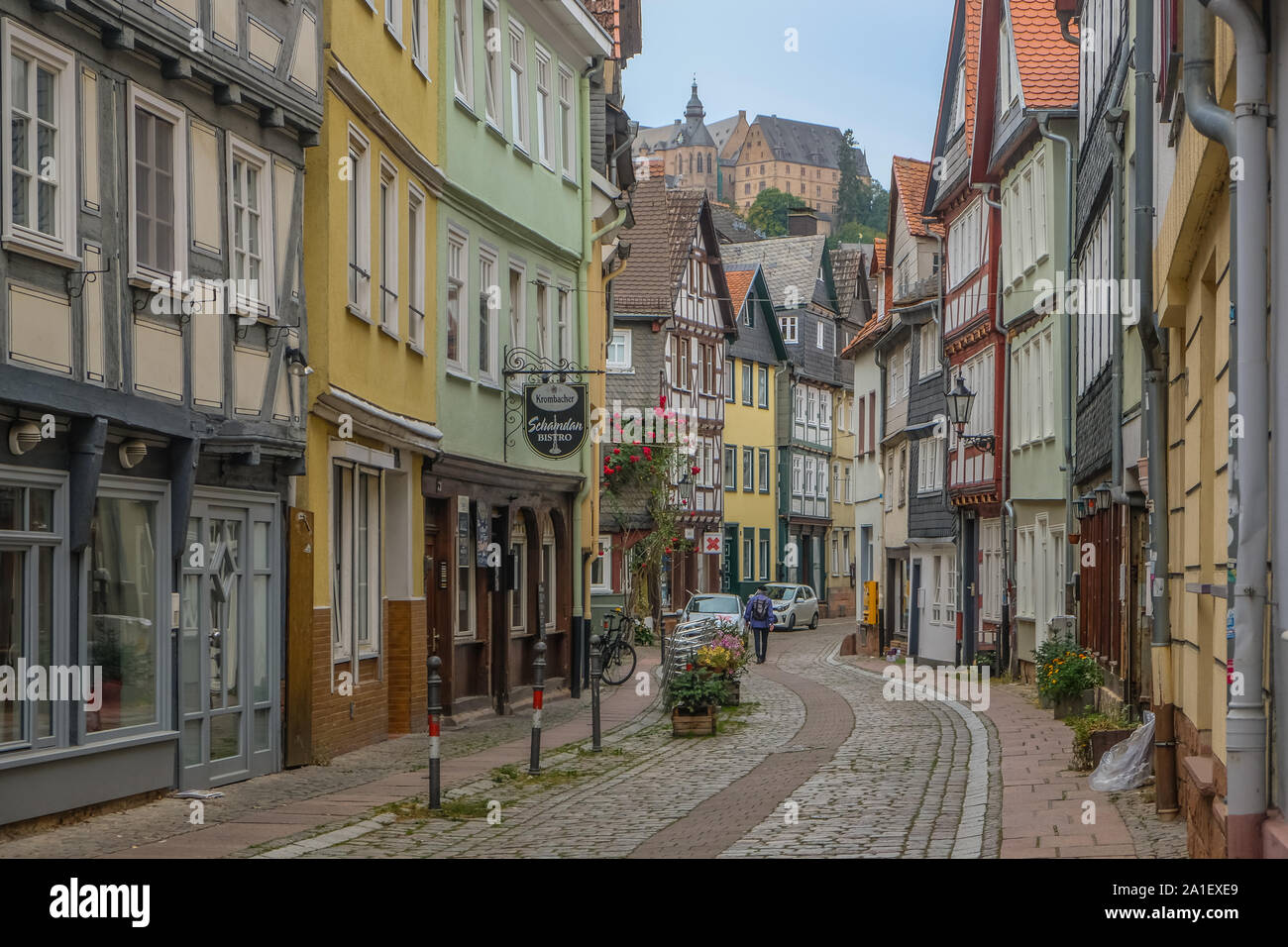 Historic City Center of Marburg at the river Lahn, Hesse, Germany with ...