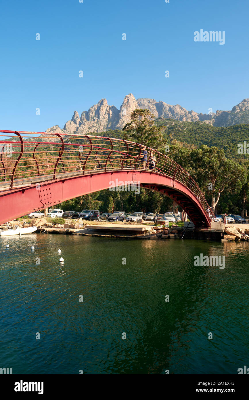 The bridge walkway over the Porto river and Capu d'Orto in Marine de ...