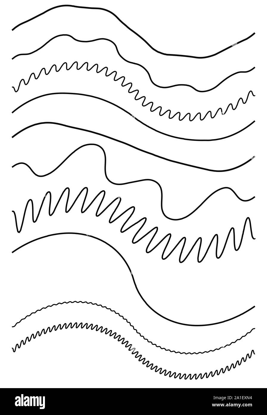 Wavy, billow (zigzag) line element set. Lines with waving effect Stock ...