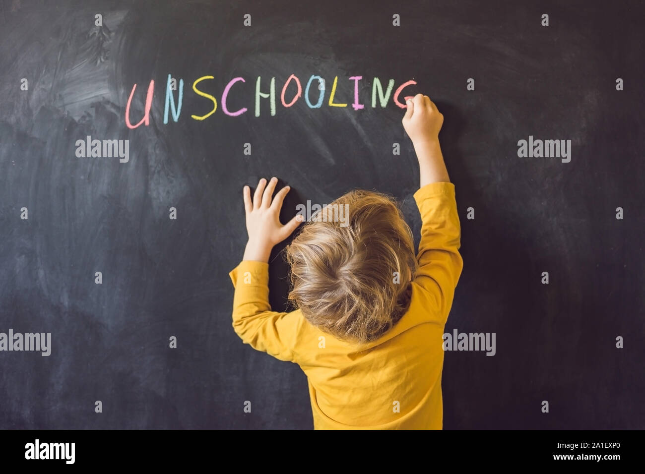 Concept Unschooling Home Learning Back To School Color Chalk on Black ...