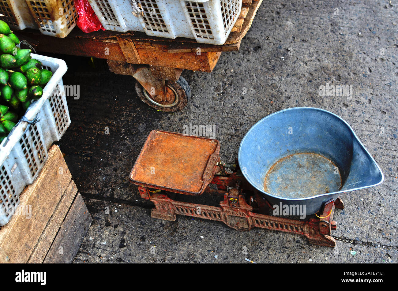 Weighing scale at traditional market in Jakarta Indonesia Stock Photo ...