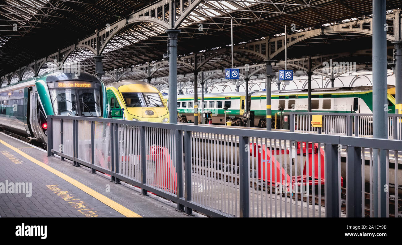 Dublin, Ireland - February 13, 2019: Train access platform at Heuston ...