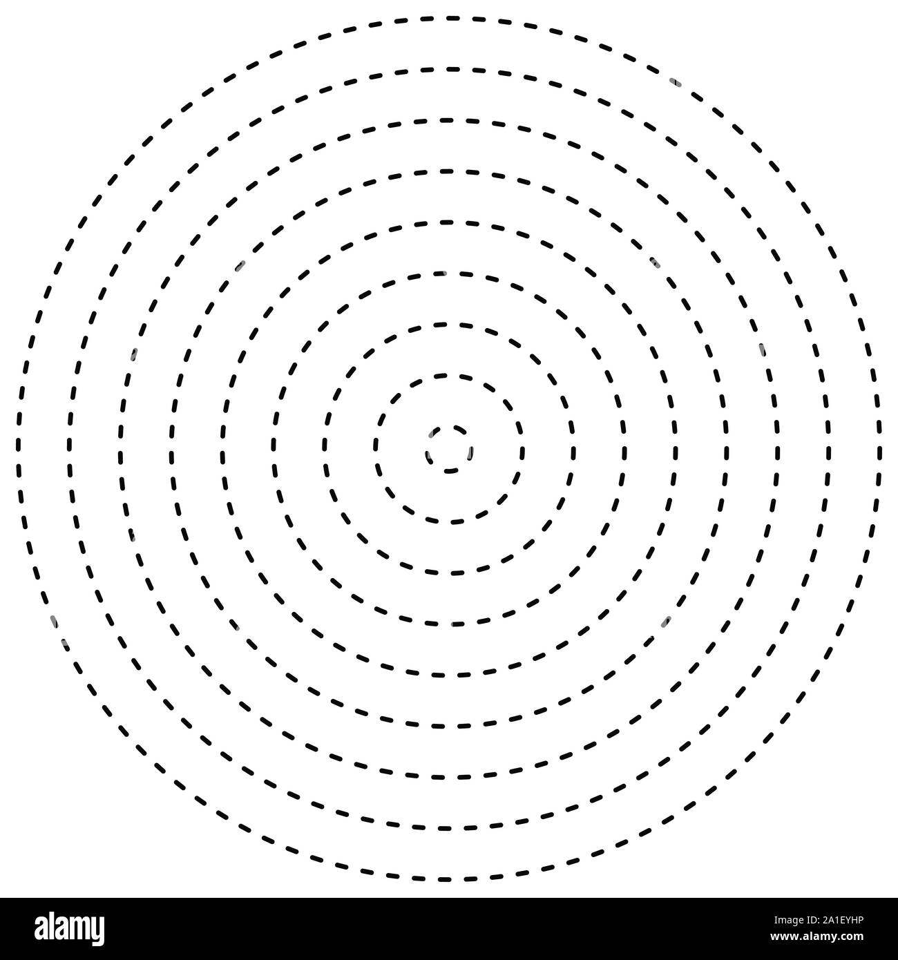 Dashed lines concentric, radial circles. Periodic, segmented lines with ...