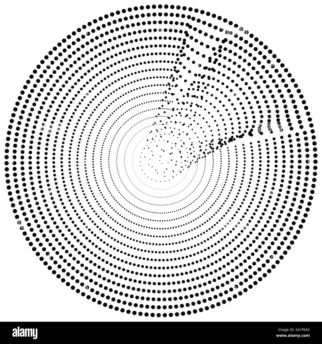 Radial element with random dots, circles, rings as particles. Diffusion ...