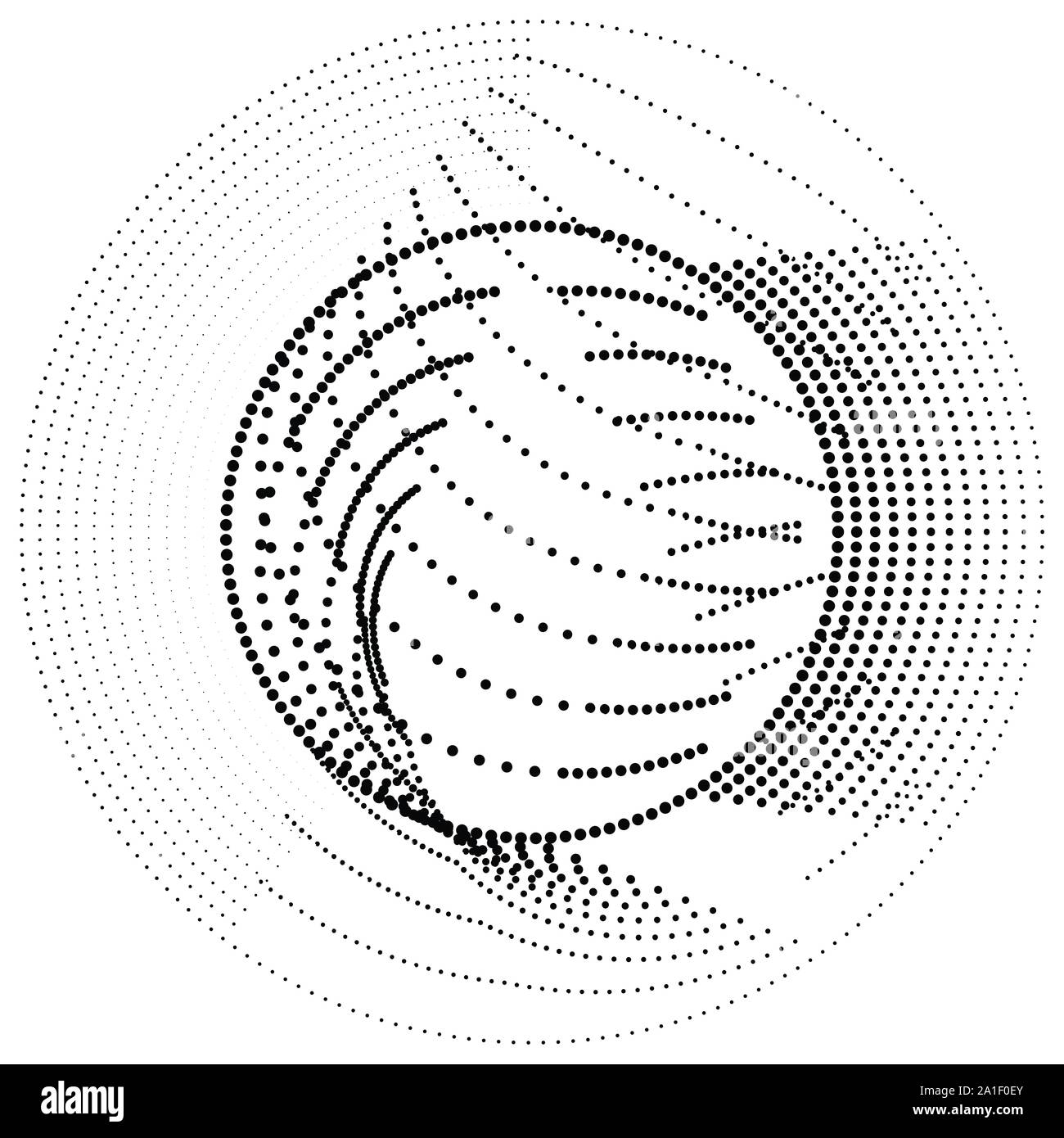 Radial element with random dots, circles, rings as particles. Diffusion ...