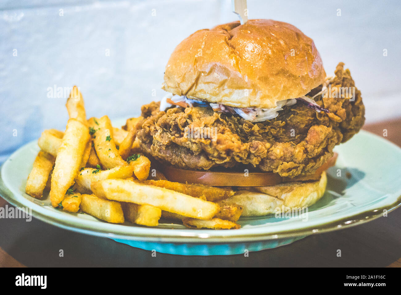 Big Bird Burger Crispy chicken thigh with coleslaw, tomatoes, dill ...