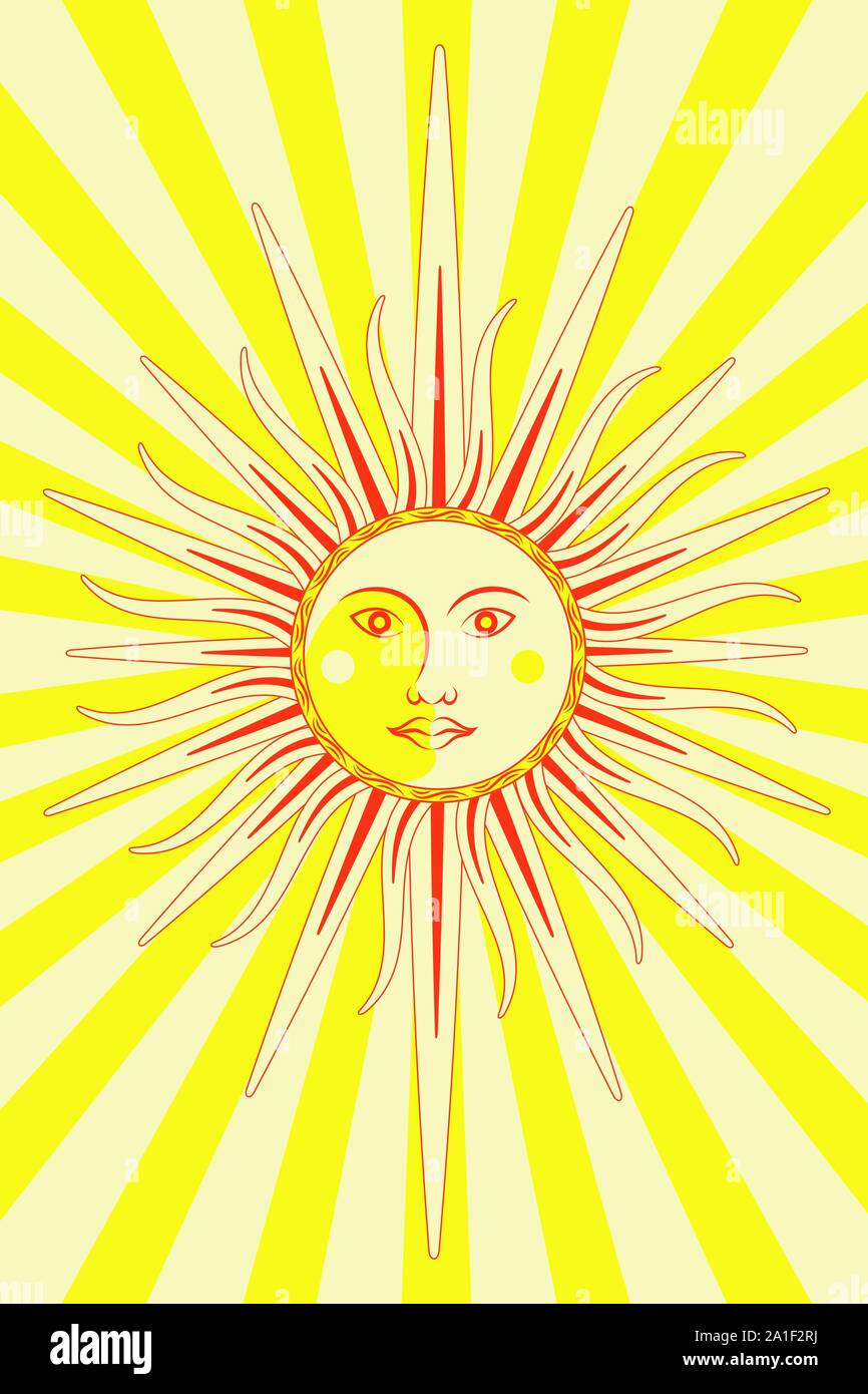 Sun and moon. Face character. Vertical layout. Bright yellow background ...