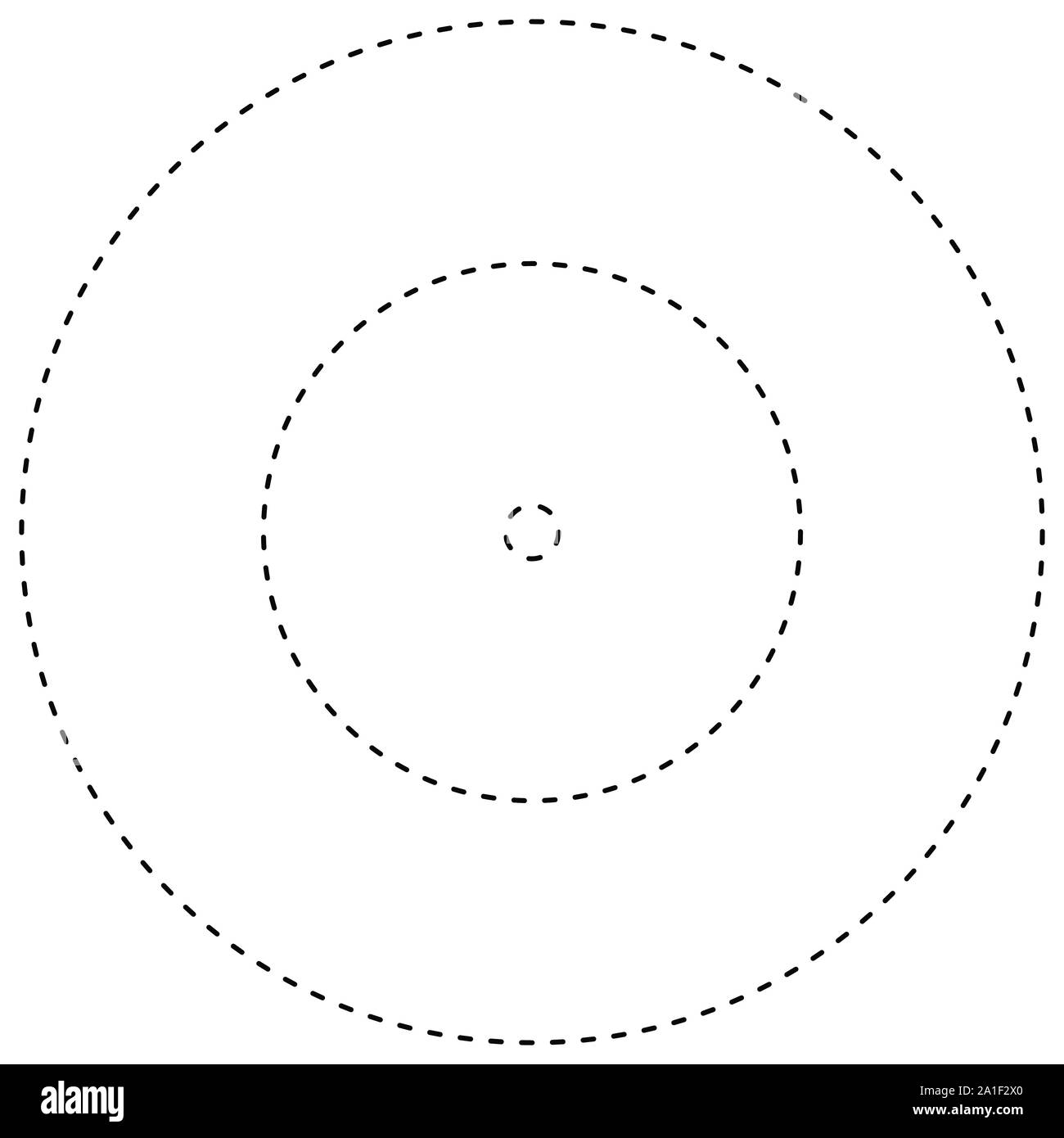 Dashed lines concentric, radial circles. Periodic, segmented lines with ...
