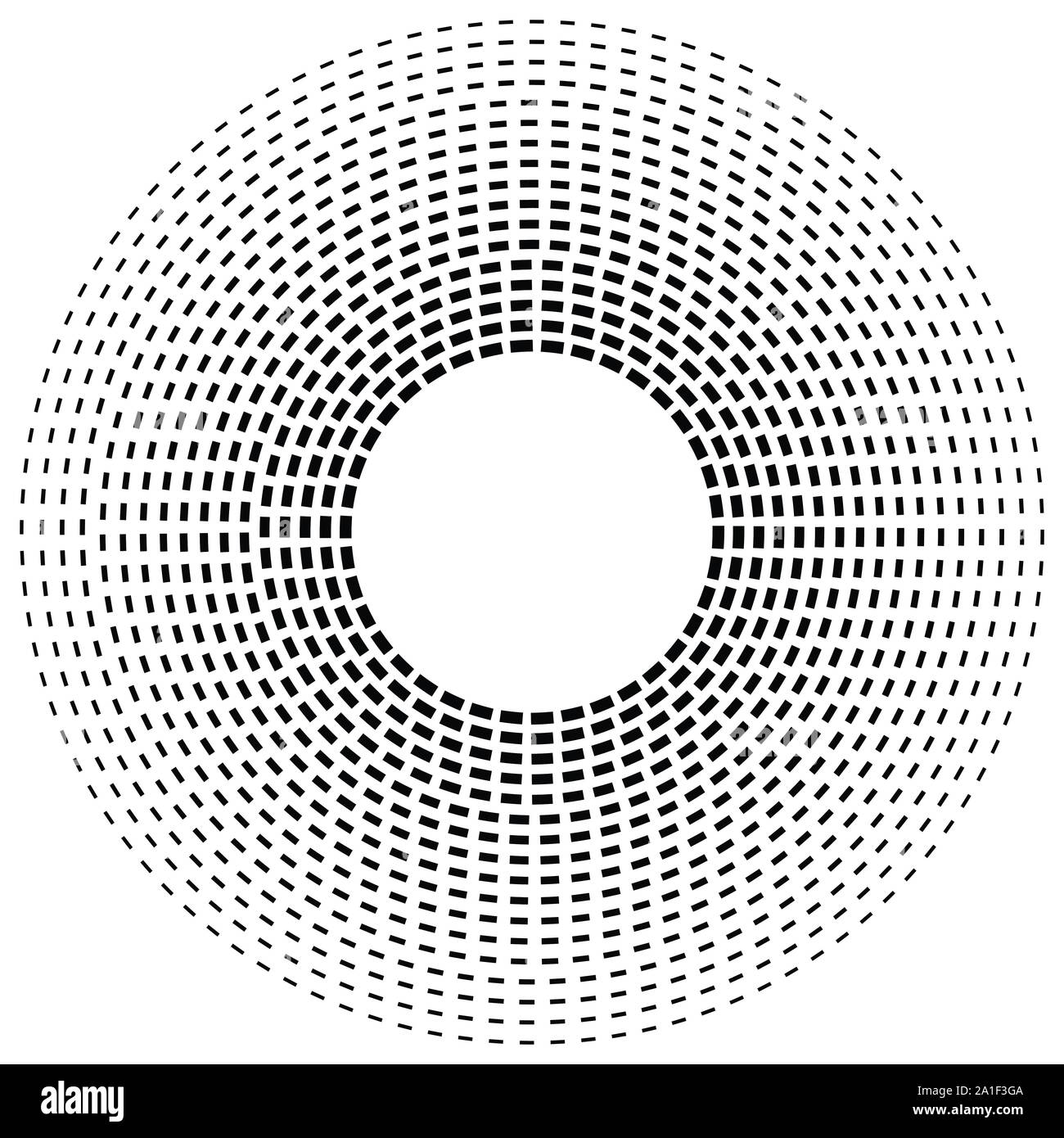 Radial dashed line circles. Circular, concentric element with gap lines ...