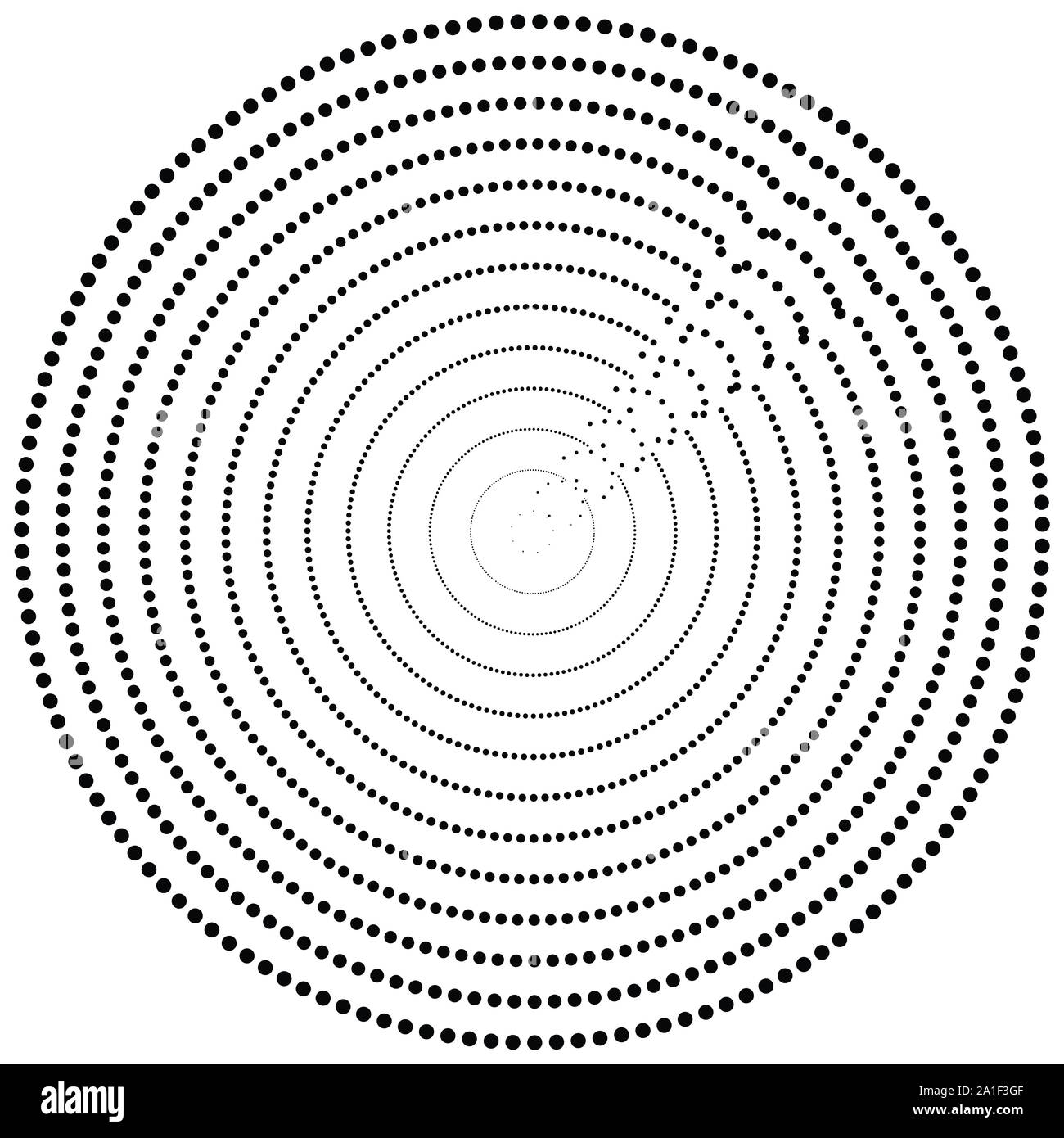 Radial element with random dots, circles, rings as particles. Diffusion ...