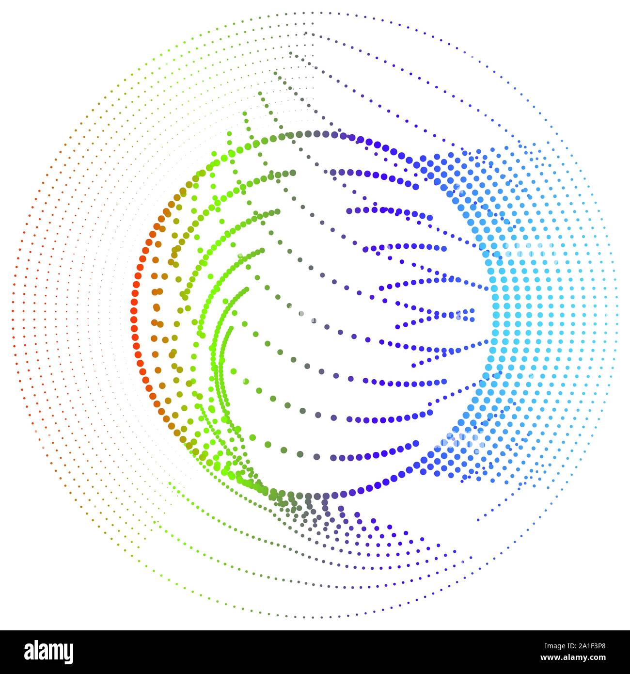 Radial element with random dots, circles, rings as particles. Diffusion ...