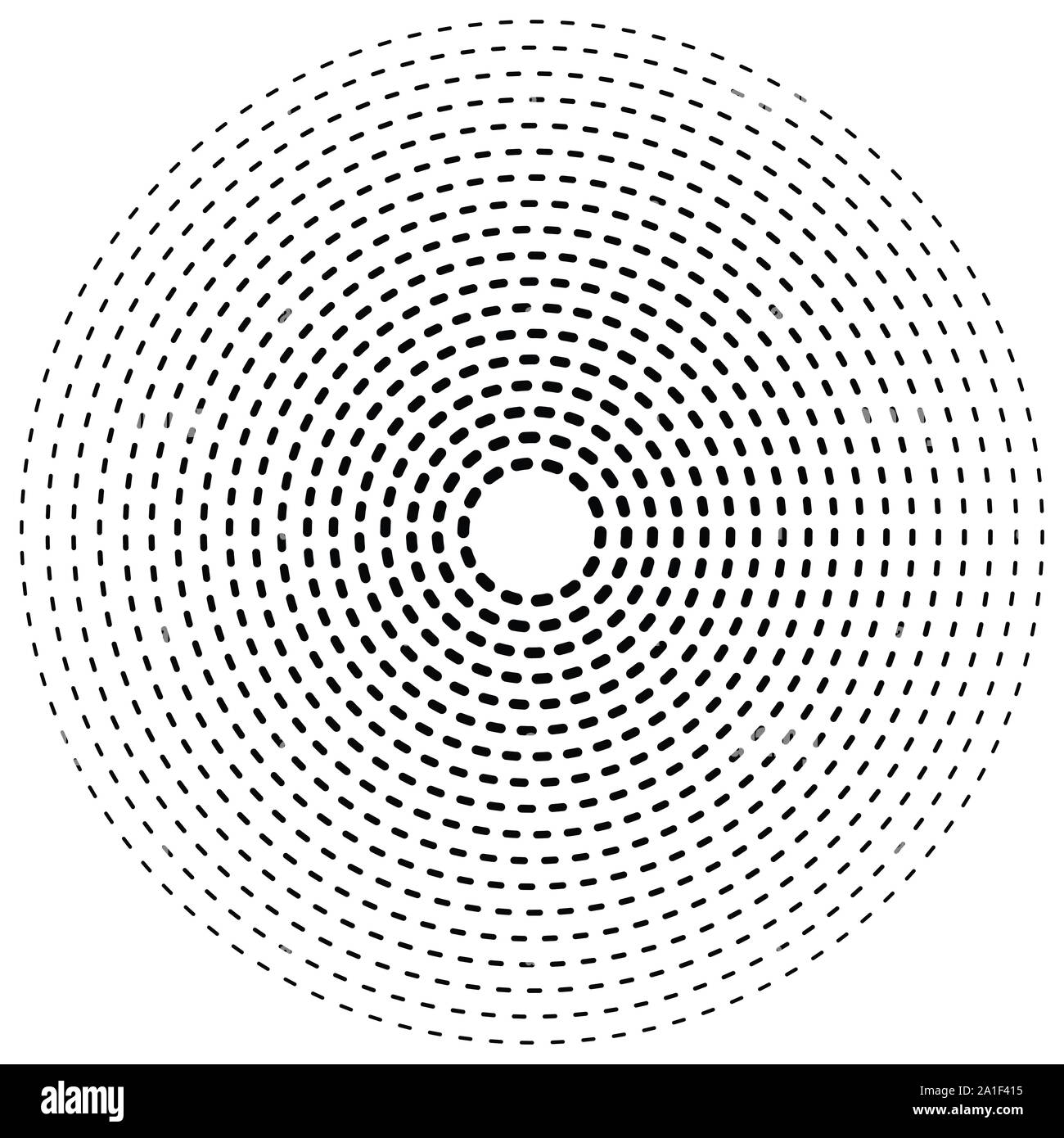 Dashed lines concentric, radial circles. Periodic, segmented lines with ...