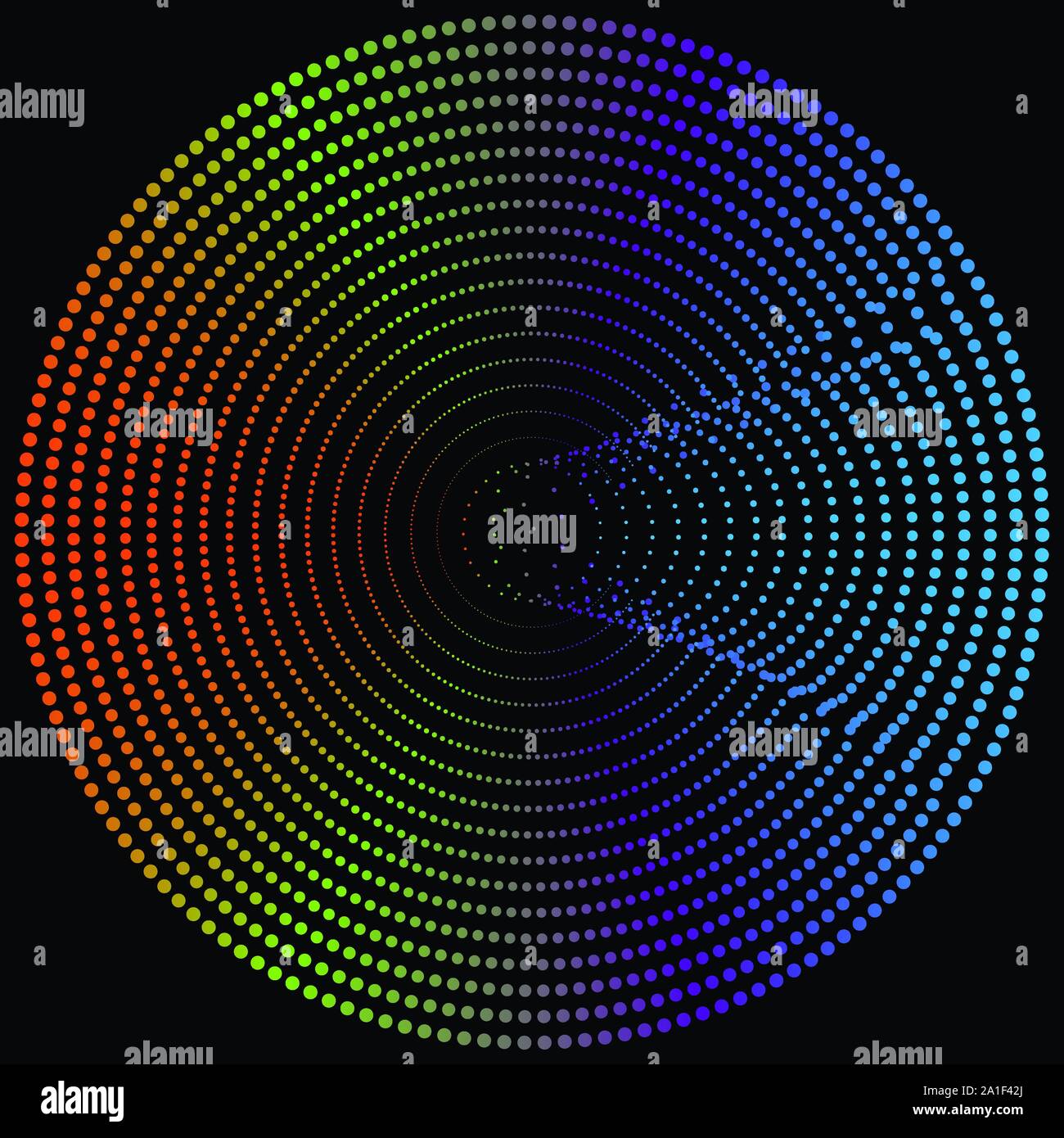Radial element with random dots, circles, rings as particles. Diffusion ...