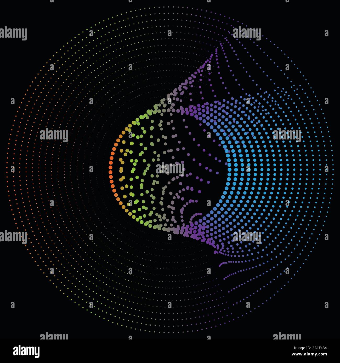 Radial element with random dots, circles, rings as particles. Diffusion ...