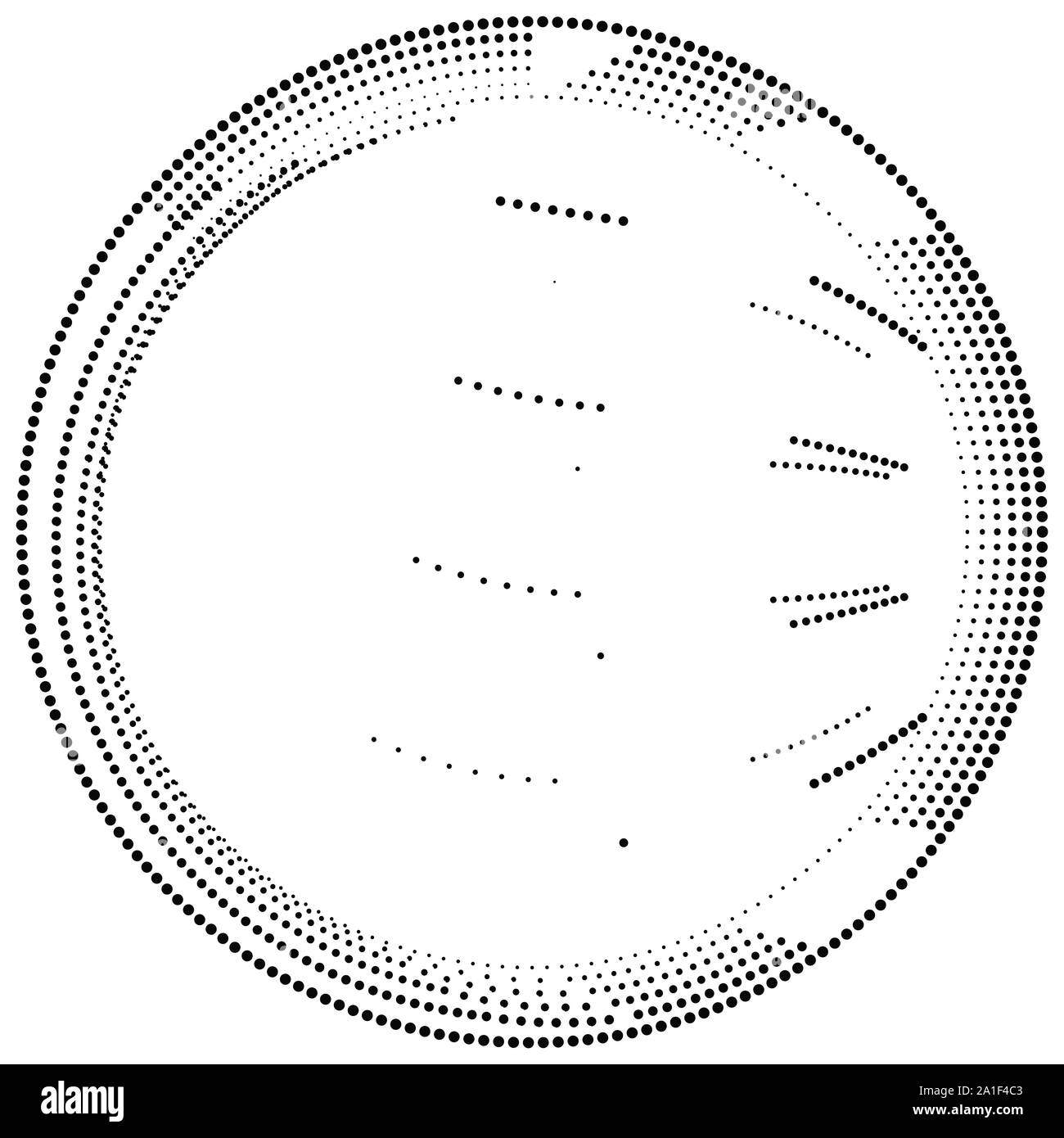 Radial element with random dots, circles, rings as particles. Diffusion ...